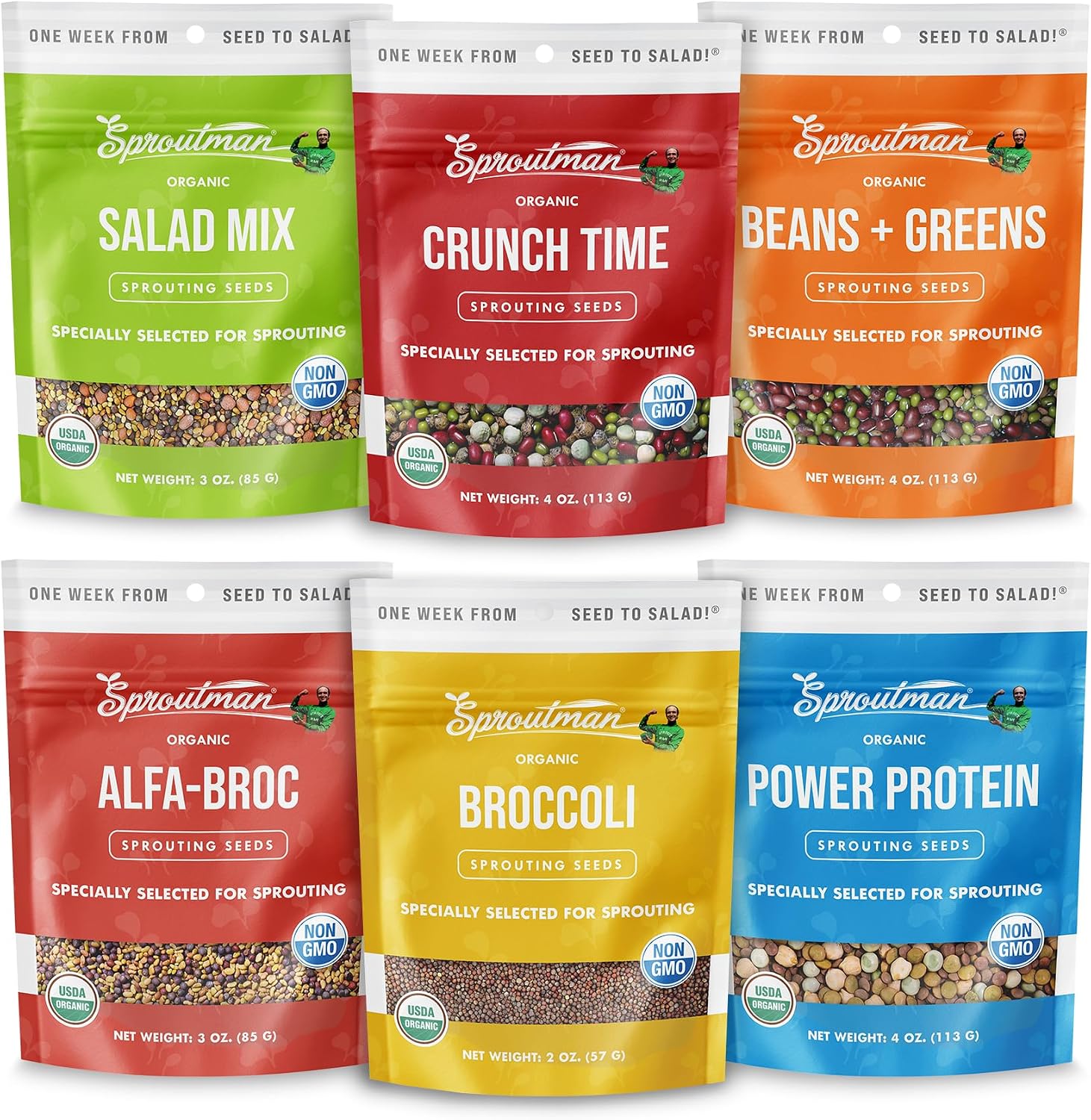 Amazon.com : Sprout Sampler 6 Pack - Sproutman Organic Sprouting Seeds ...