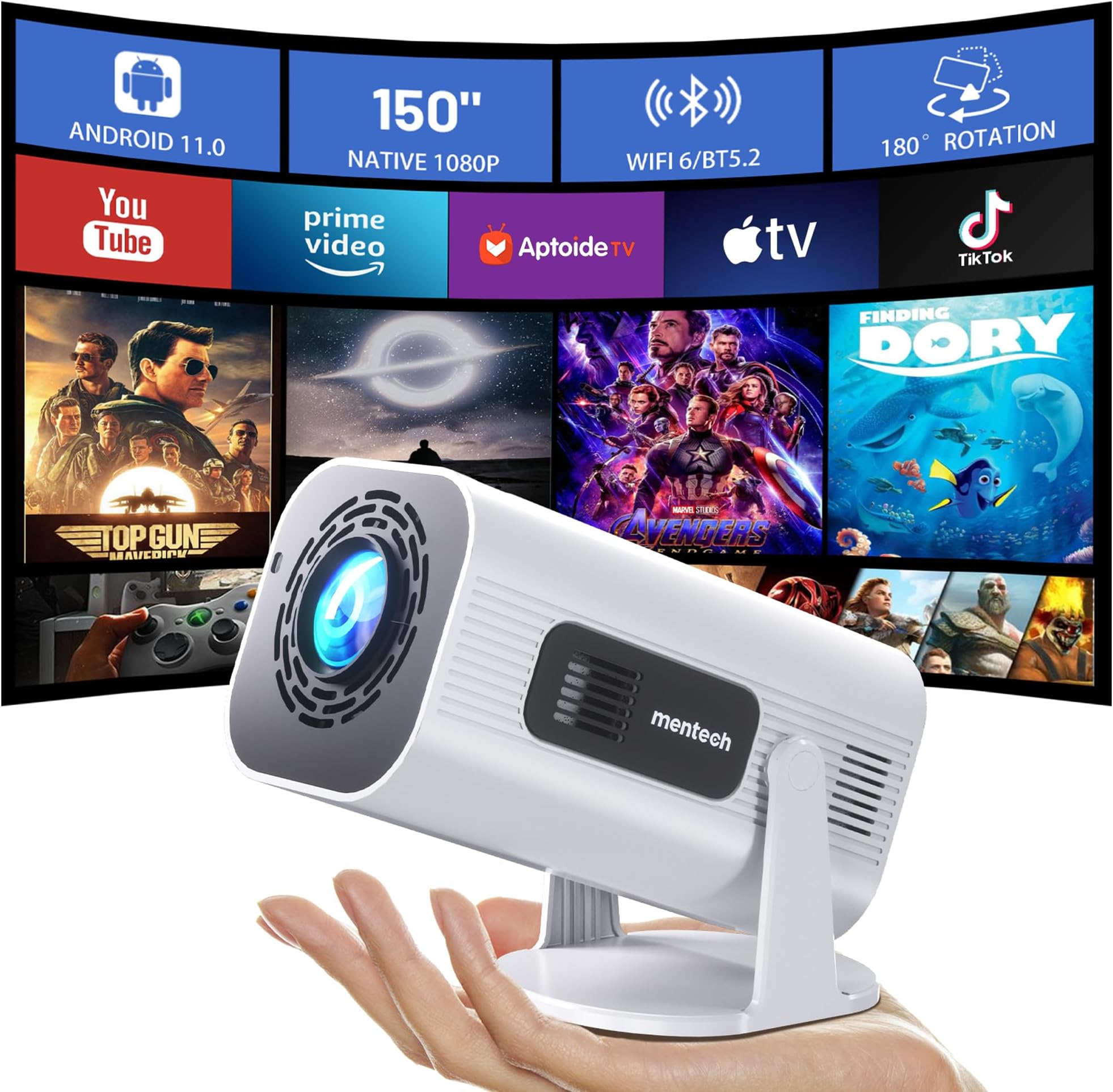 Amazon.com: Mini Projector with WIFI 6 and Bluetooth, 4K 1080P Support ...