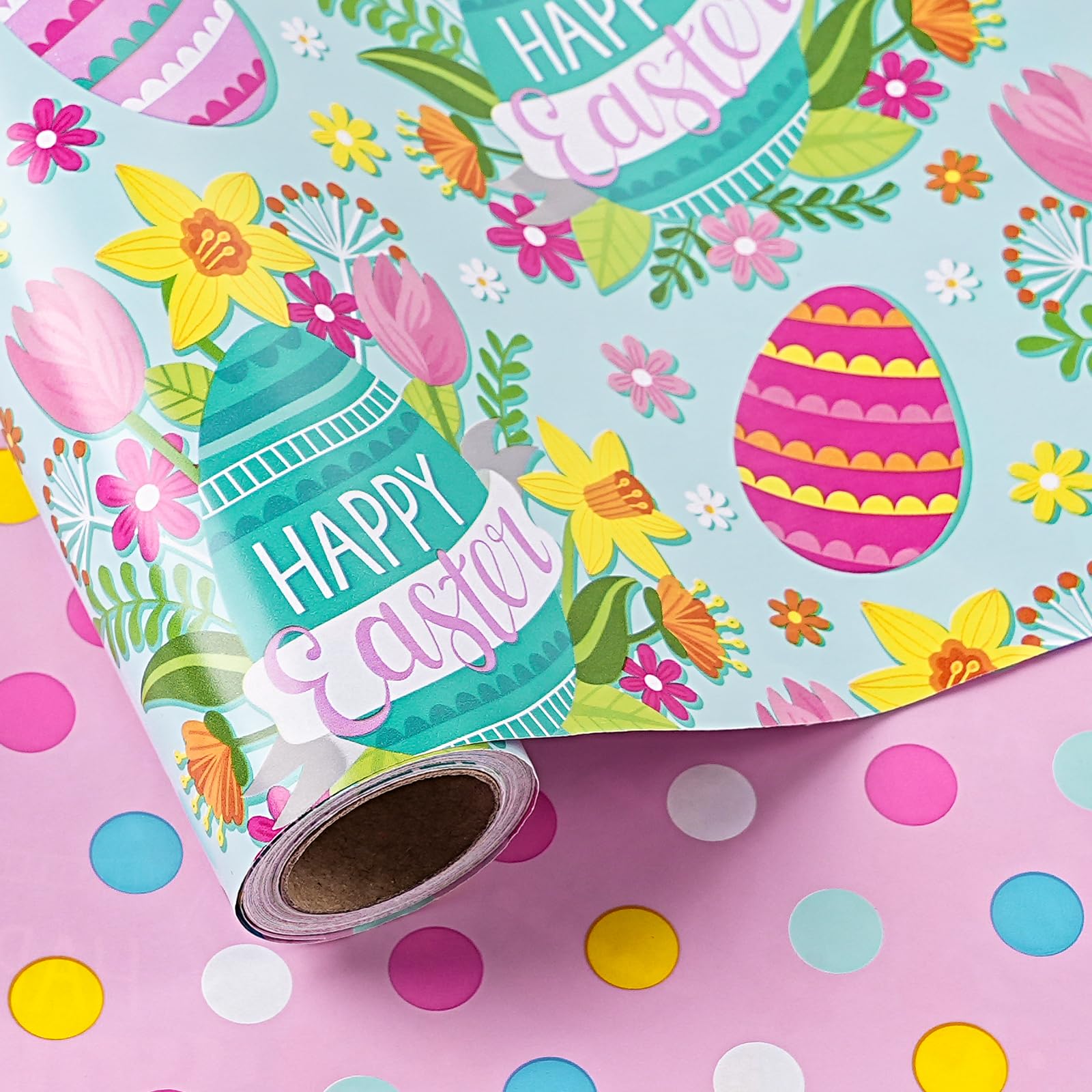 Snapklik.com : LeZakaa Reversible Easter Wrapping Paper Roll, Happy ...