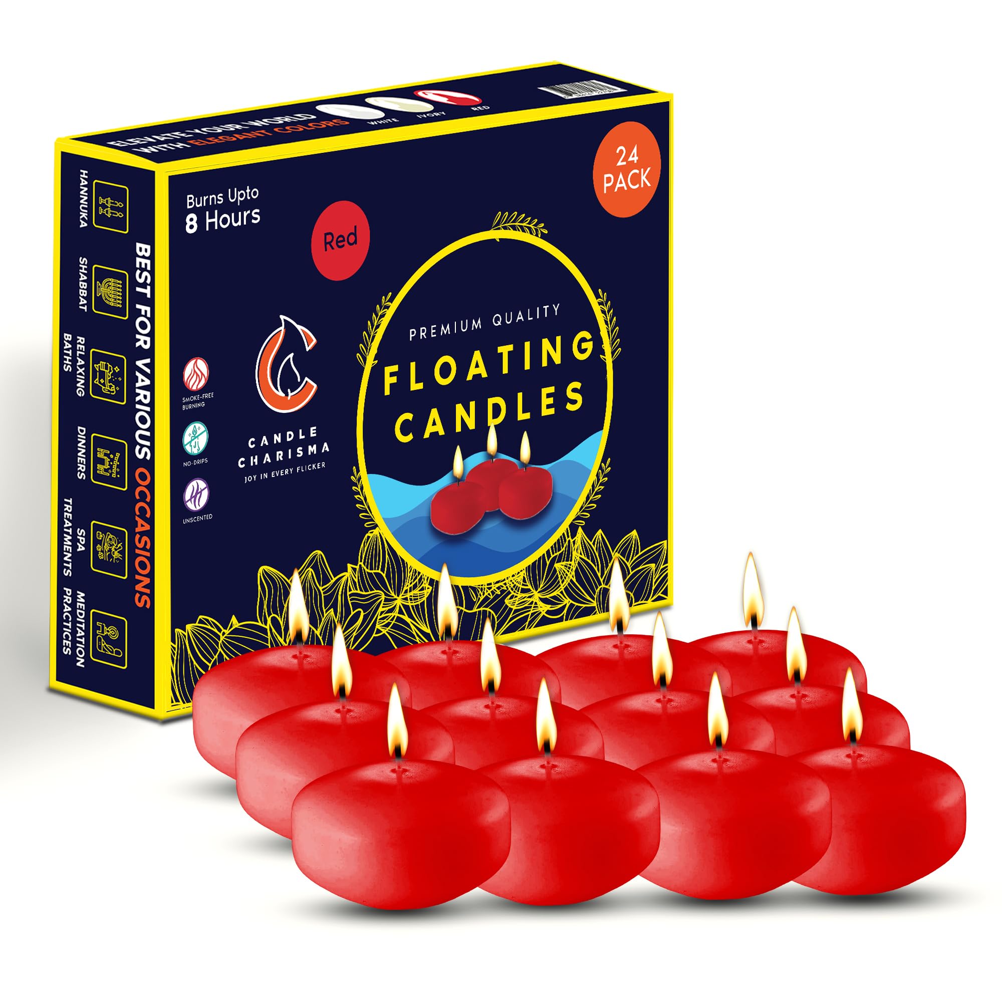 Amazon.com: Candle Charisma Red Floating Candles 3 Inch (Set of 24) – 8 ...