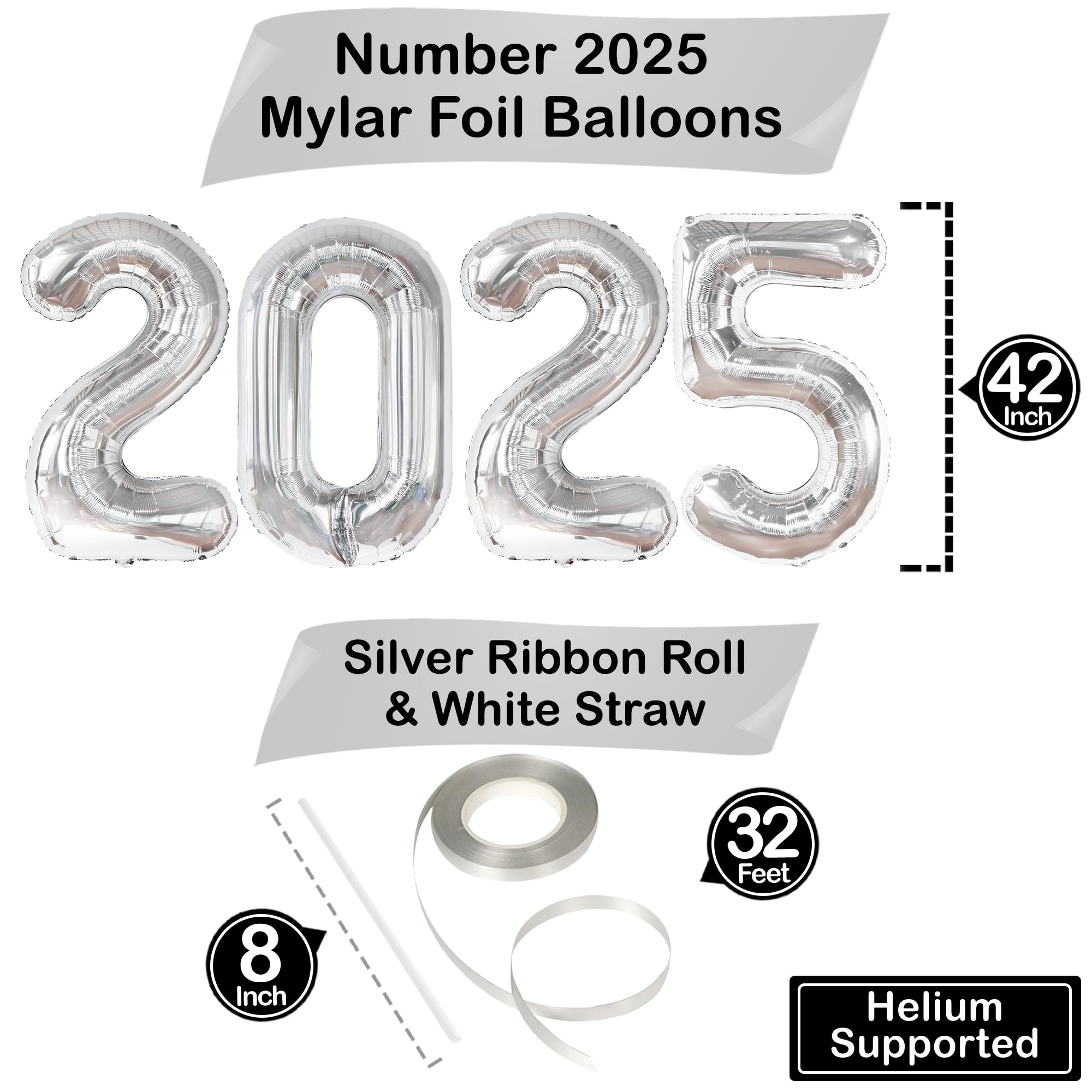 Snapklik.com : Giant Silver 2025 Balloon Numbers - 42 Inch, Graduation ...