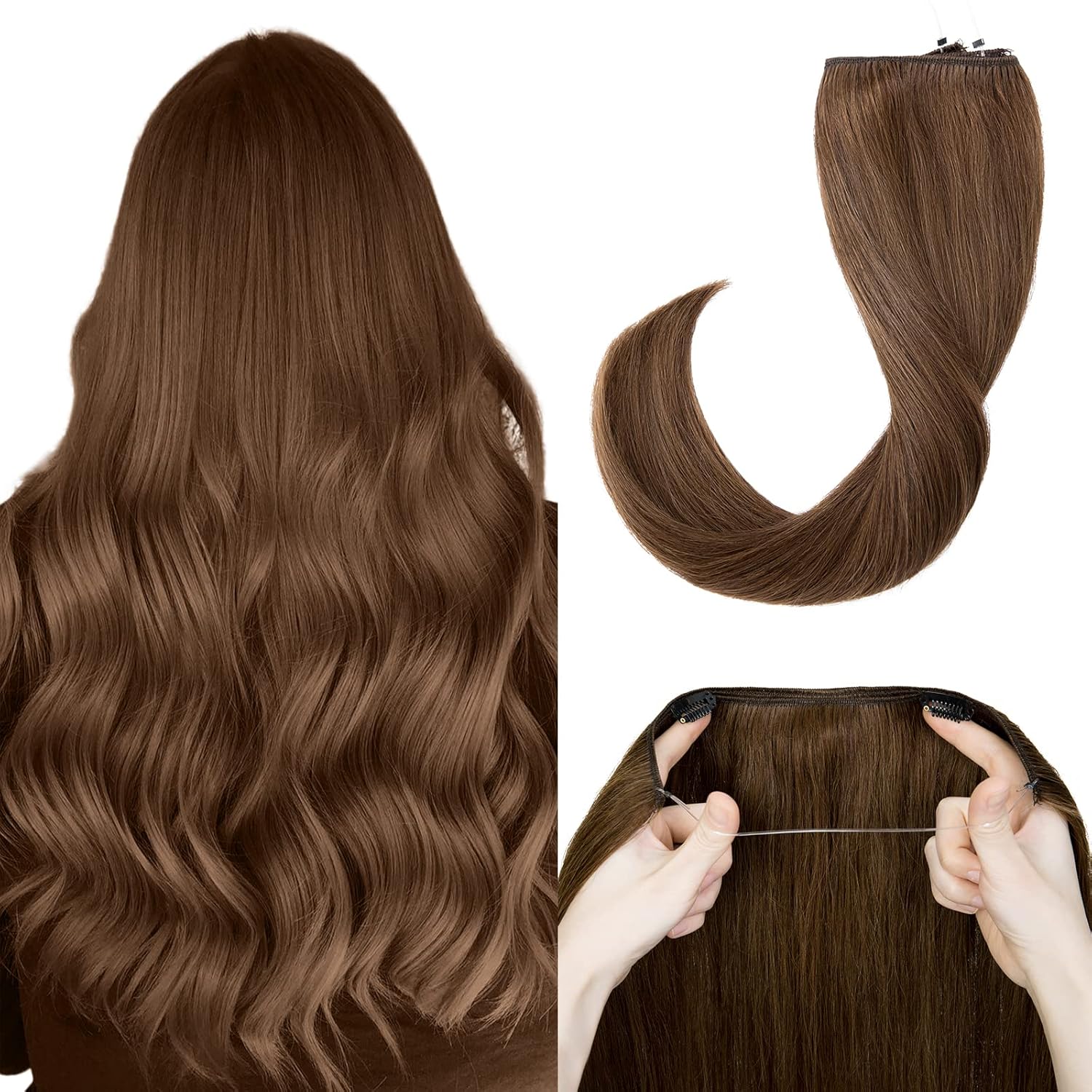 Amazon.com : Halo Hair Extensions Real Human Hair, MY-LADY Adjustable ...