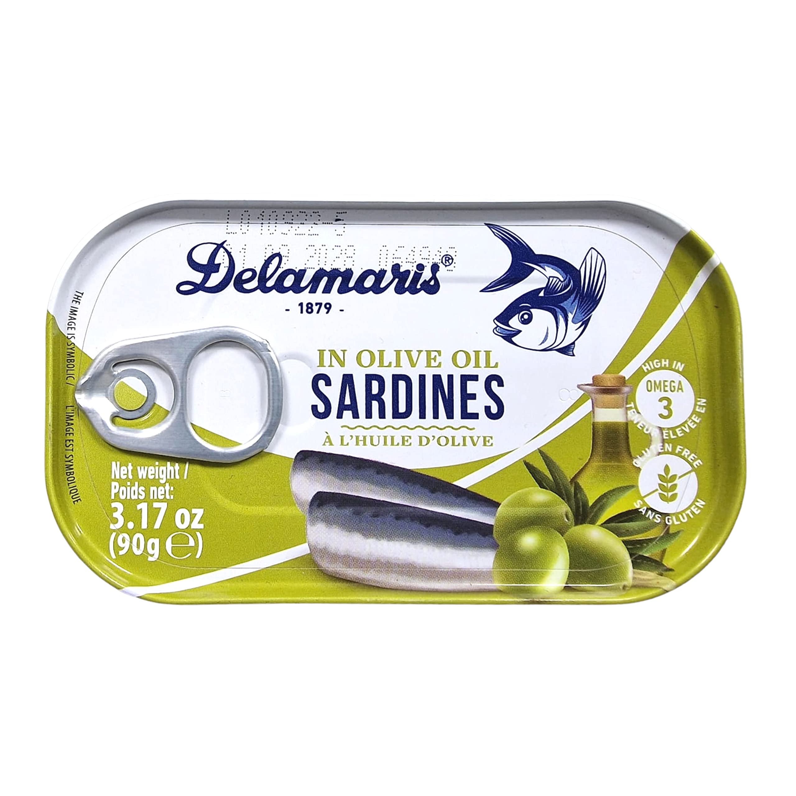 Delamaris Sardines in Olive Oil, Tin Canned, High in Omega 3, Gluten ...