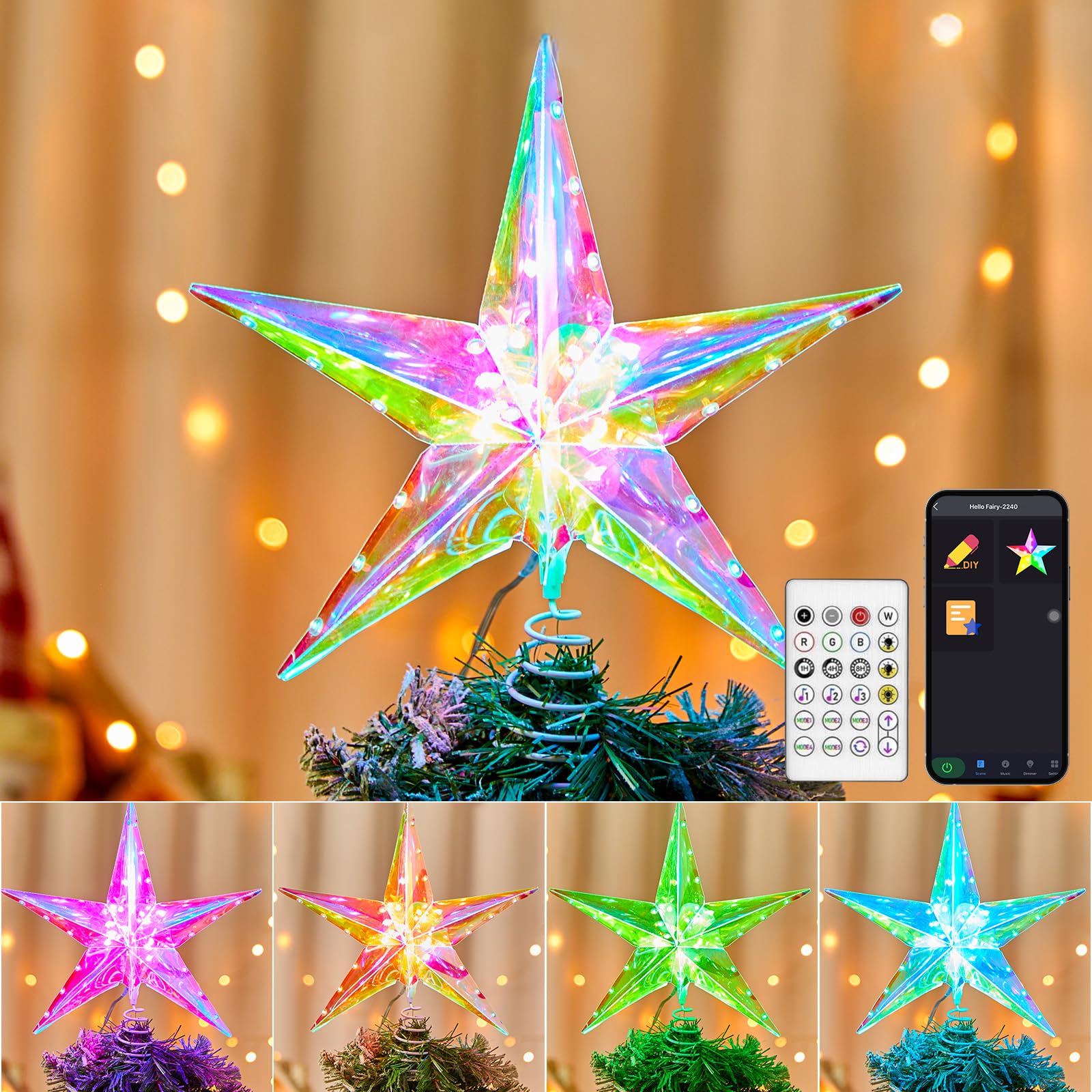 Amazon.com: Christmas Star Tree Topper, 11.8" Static Dynamic Lighted ...