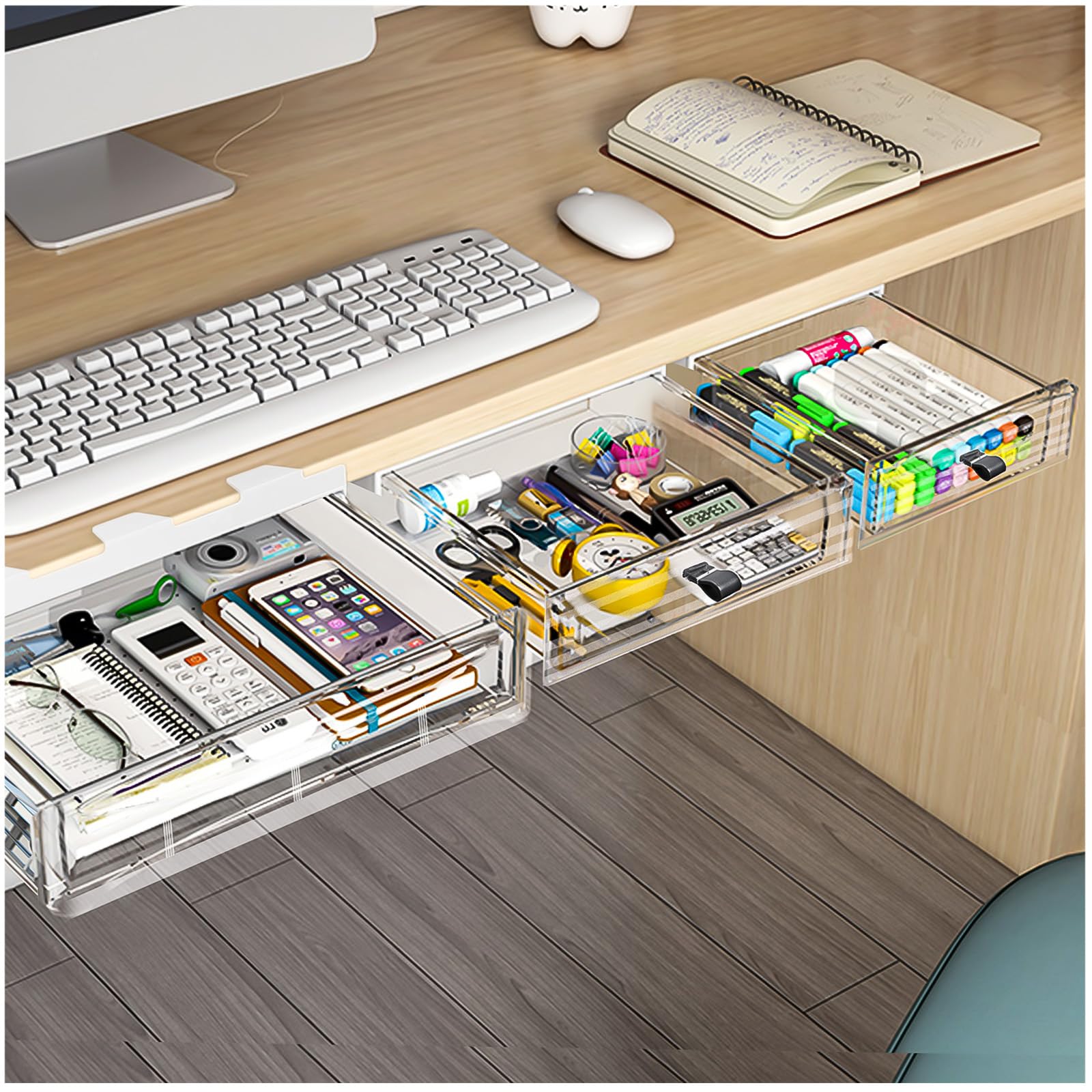 Snapklik.com : 3 Pack Under Desk Drawer Organizer, Slide Out Desk ...