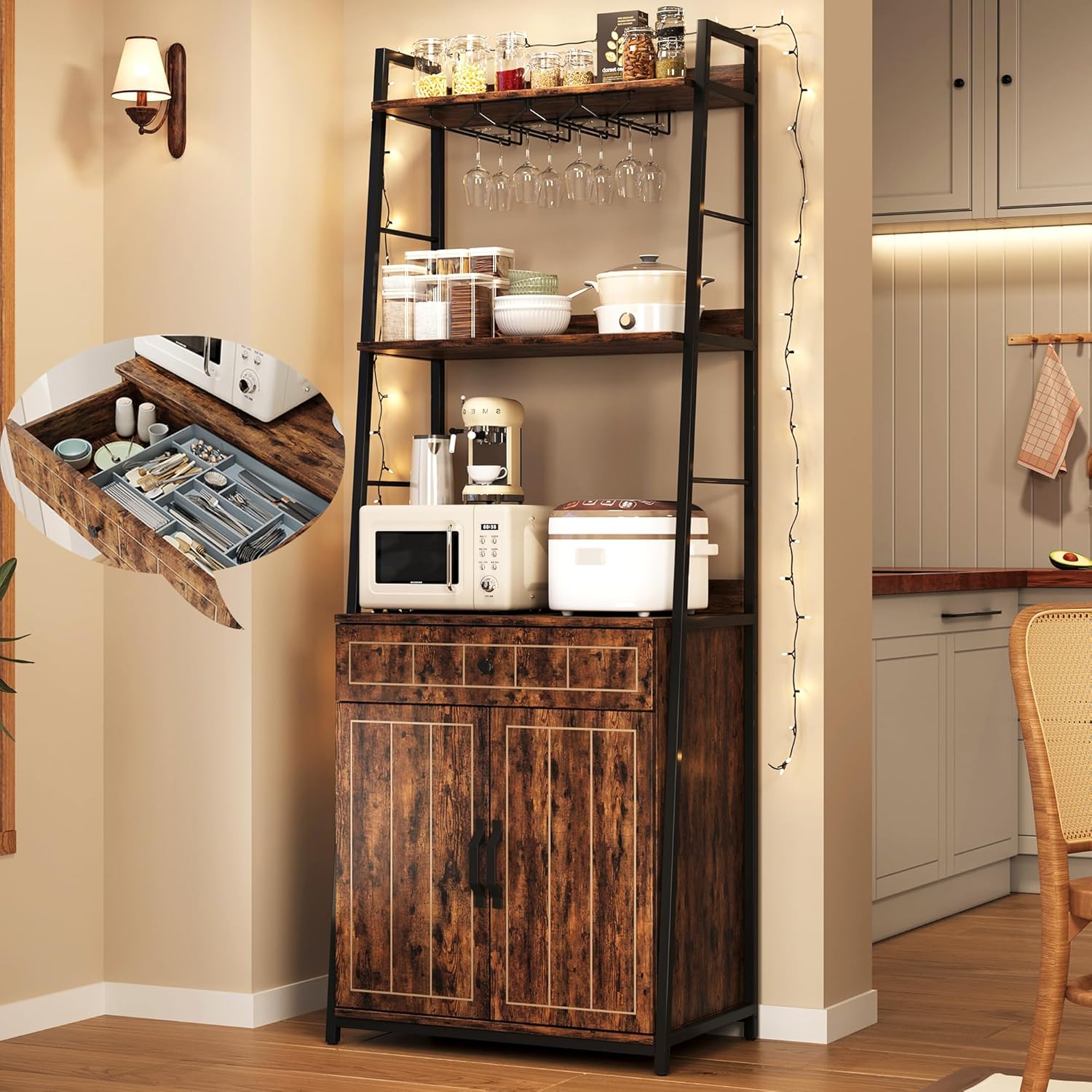 Amazon.com - IDEALHOUSE Bakers Rack with Cabinet 70.8" Microwave Stand ...