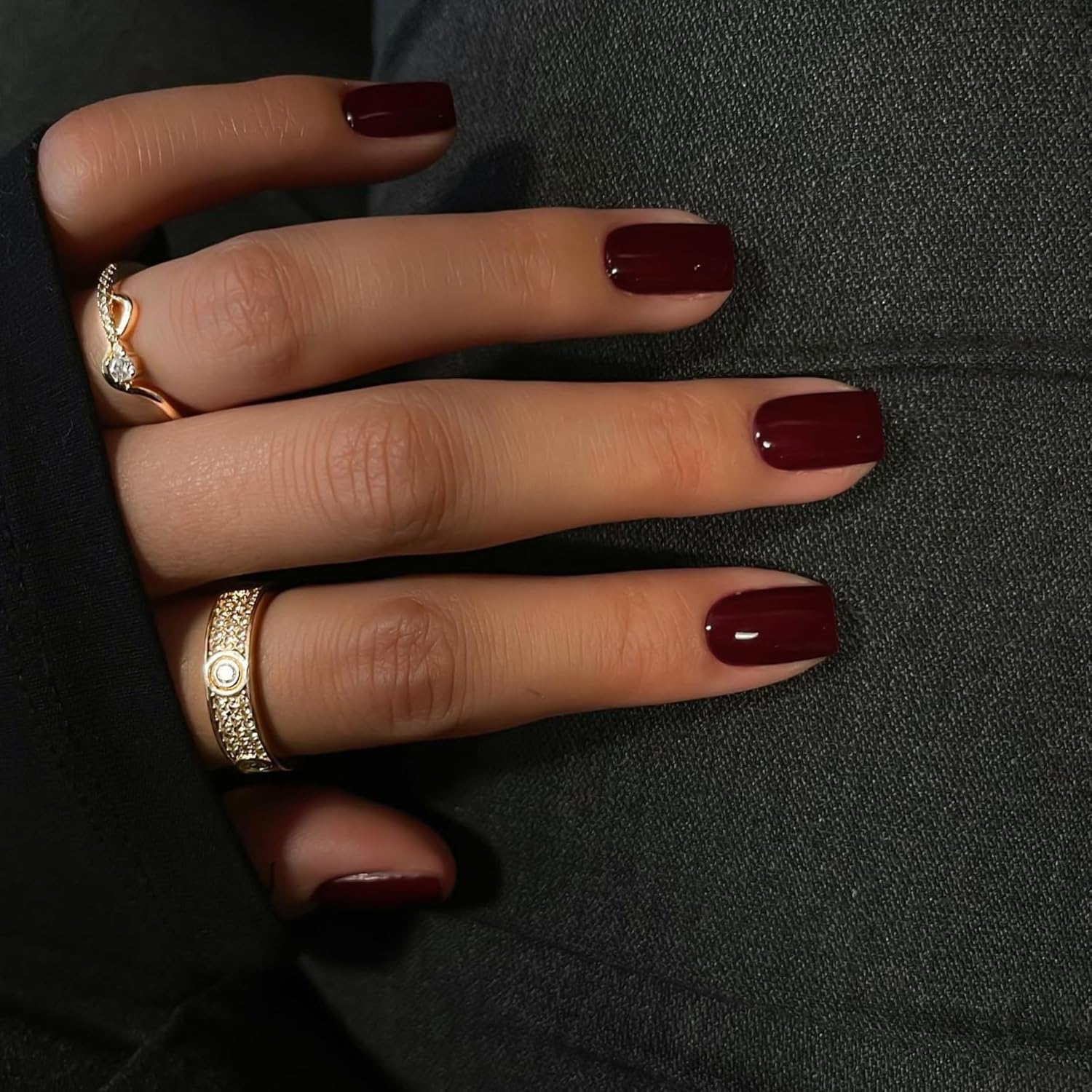 Warm Red Press on Nails Short Square,Short Fake Nails Glue on, Short ...