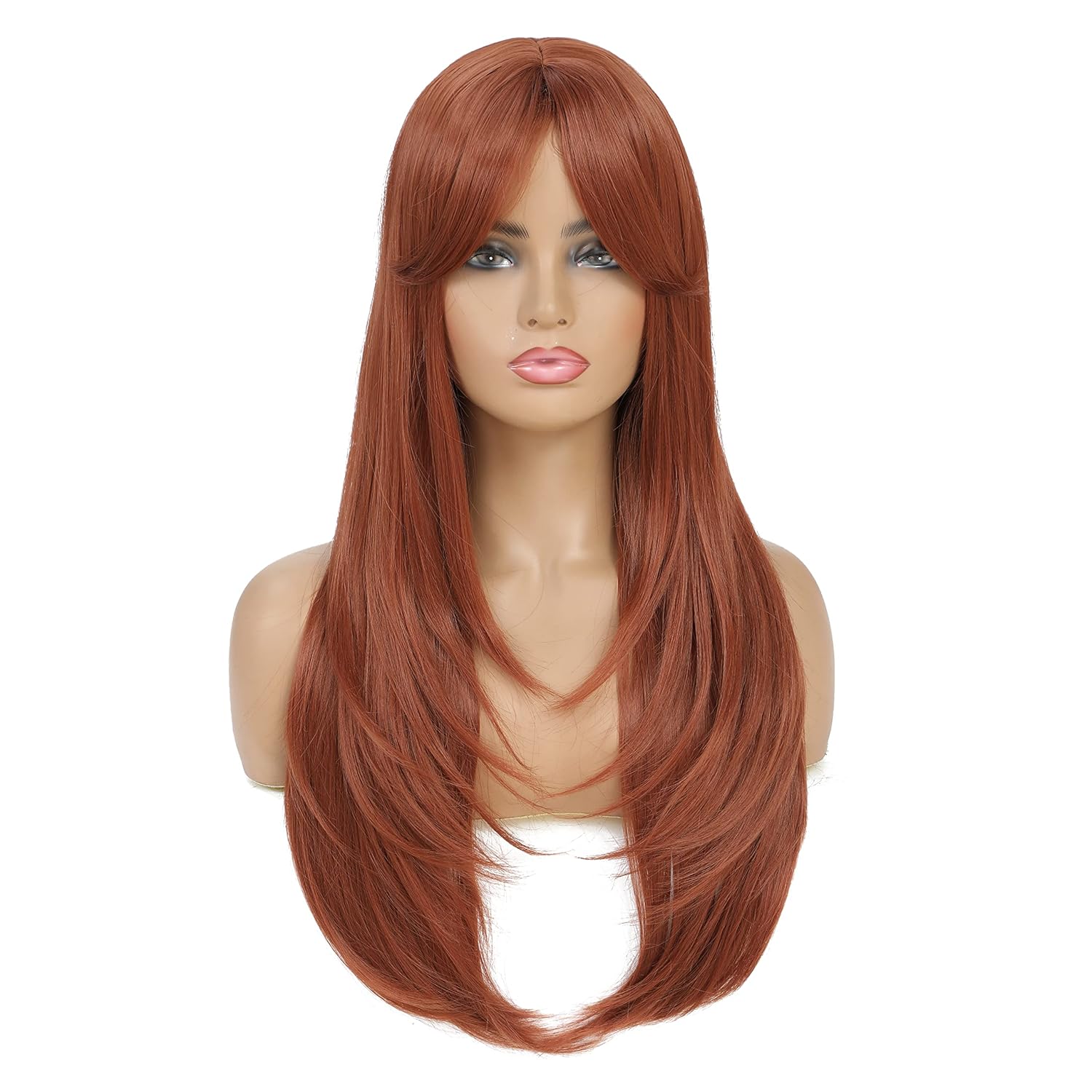 Amazon.com : SWACC Long Layered Straight Wig with Bangs Synthetic Hair ...