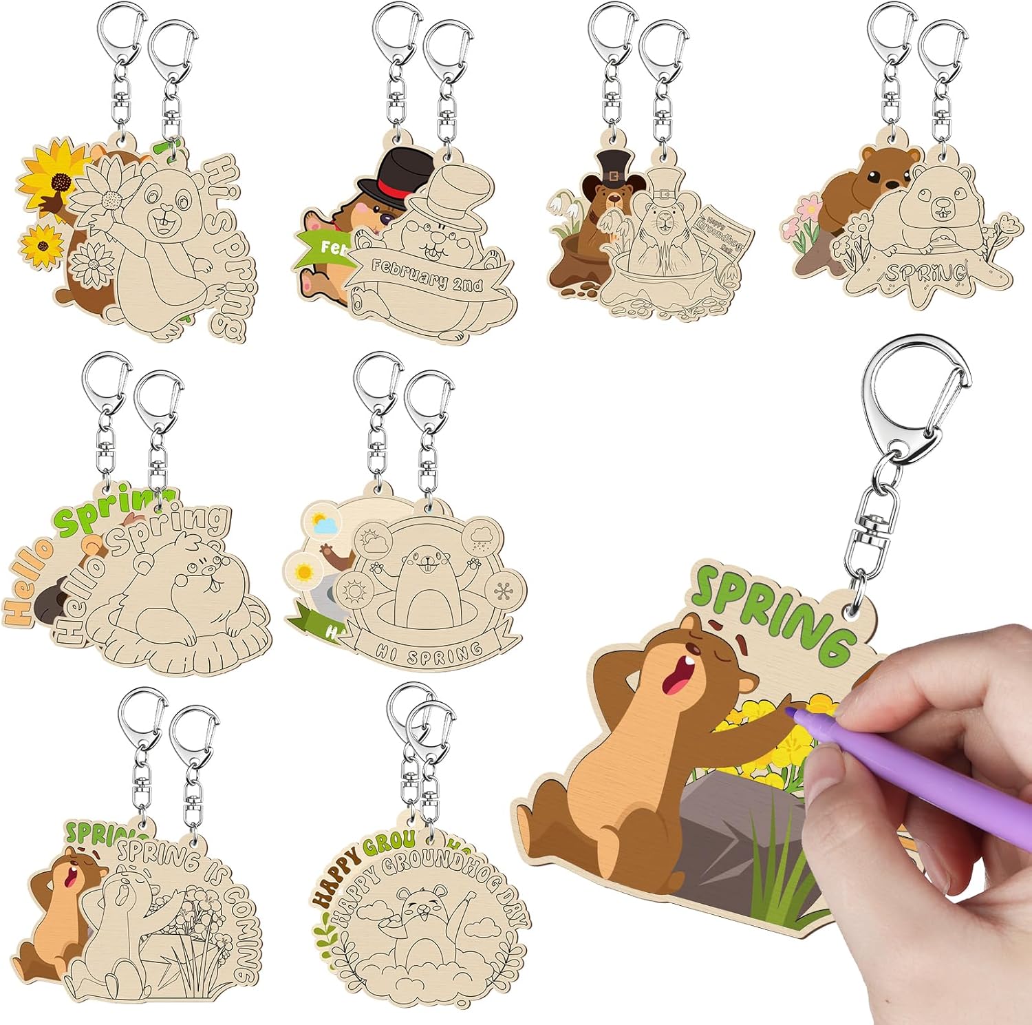 Amazon.com: DAVAXI 16 Pcs Groundhog Craft Kits Unfinished Crafts Color ...