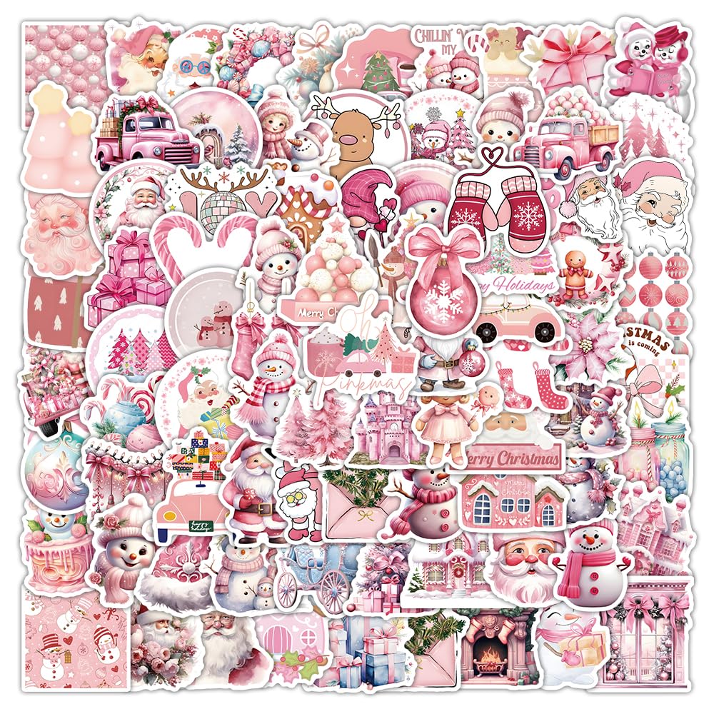 Amazon.com: Christmas Stickers, 105 PCS Cute Pink Christmas Stickers ...
