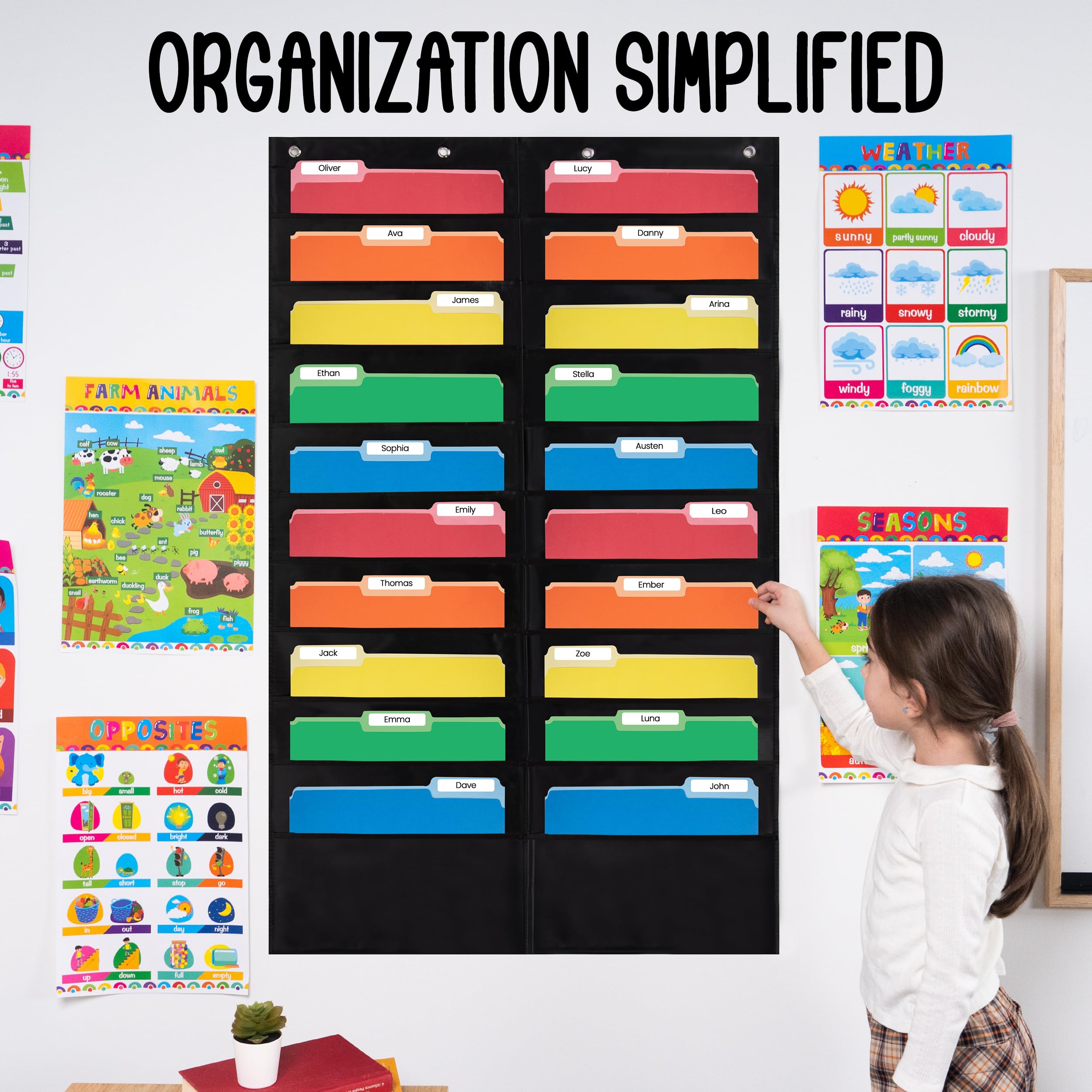 Snapklik.com : 20 Pocket File Pocket Chart, Black, 28" Wide X 46" Tall ...