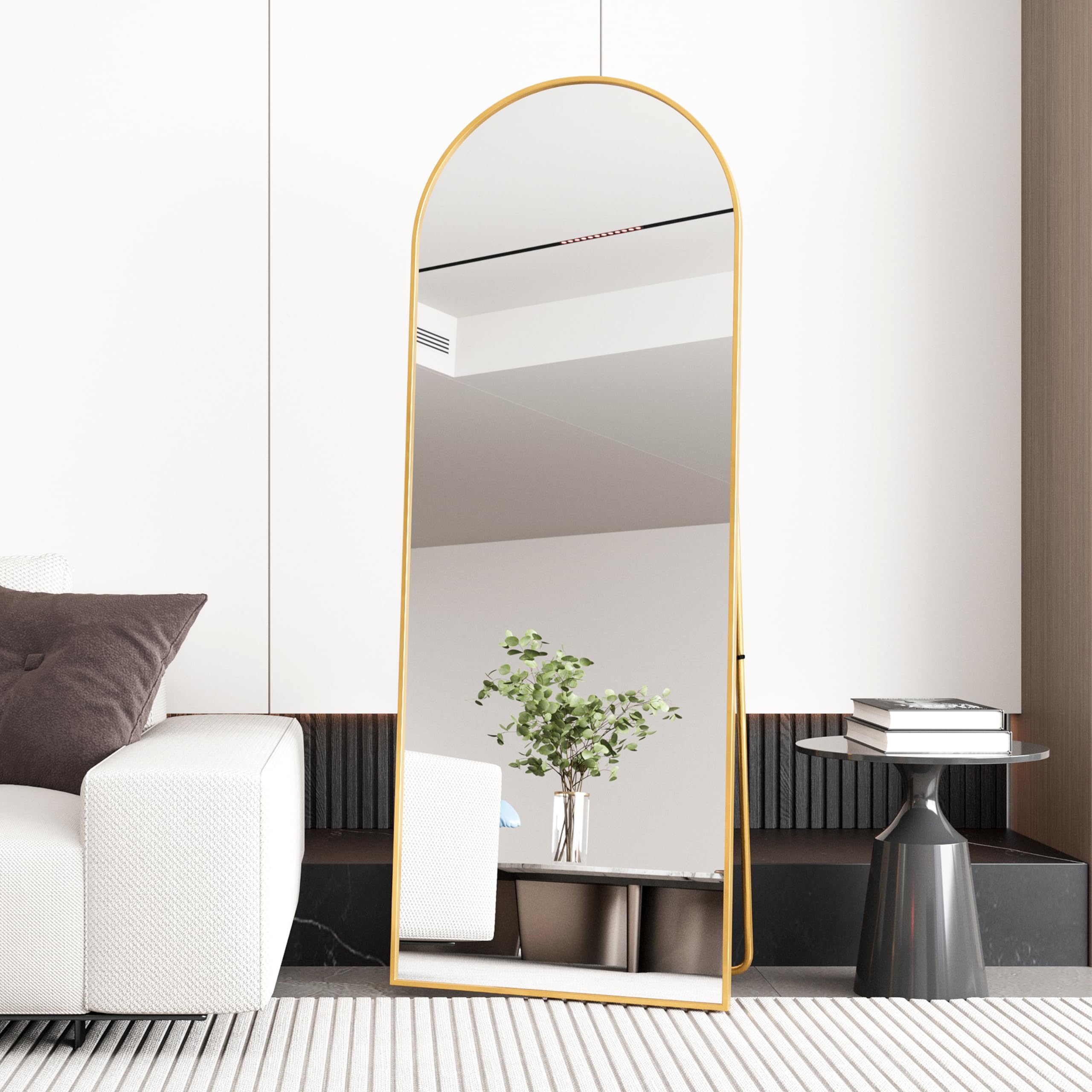 Beauty4U Full Length Mirror Arched Top, 165x60cm Large Free Standing Mirrors, Floor Mirror with ...