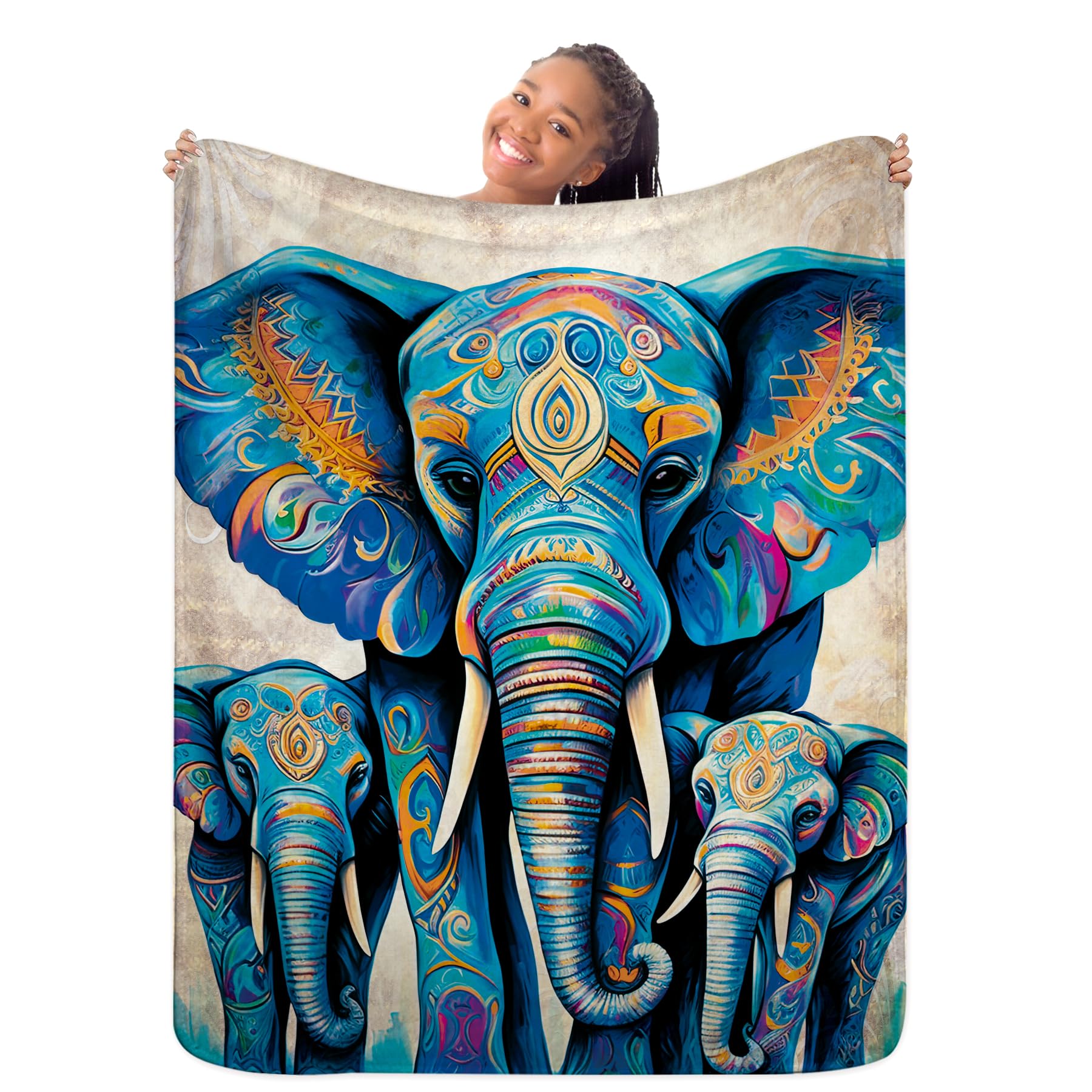 Amazon.com: Miyotaa Elephant Indian Flannel Blanket 50Wx60H Inch ...