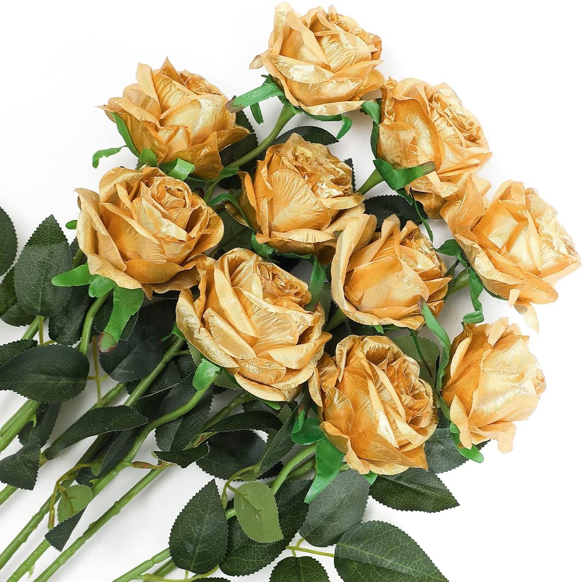 Veryhome 10 Pcs Artificial Roses Silk Flowers Fake Single Stem Blooming ...