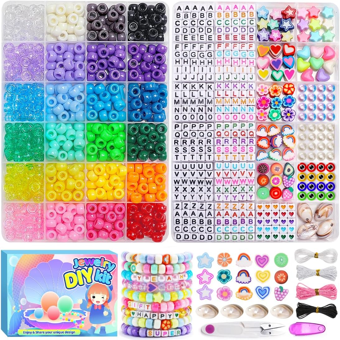 Amazon.com: IOOLEEM Pony Beads, Bracelet Making Kit, Pony Beads Kit ...