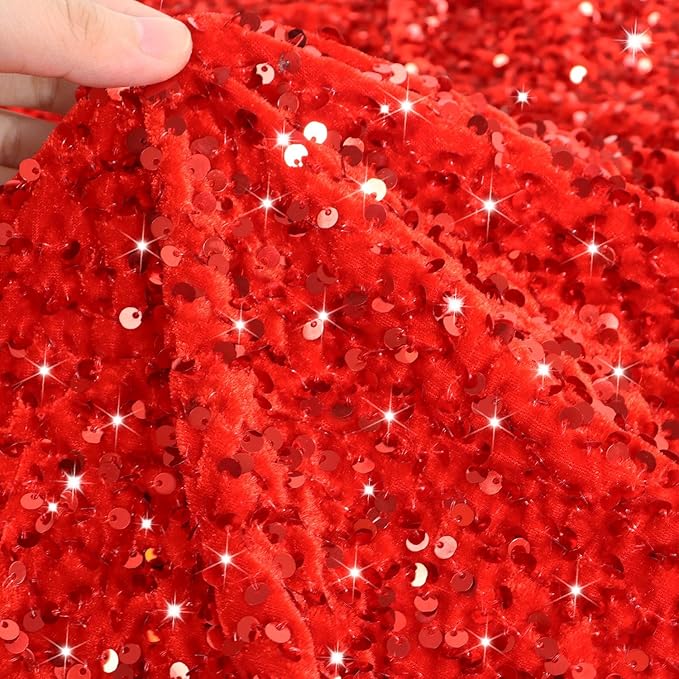 Amazon.com: PATYDEST Red Sequin Fabric Velvet Stretch Fabric by The ...