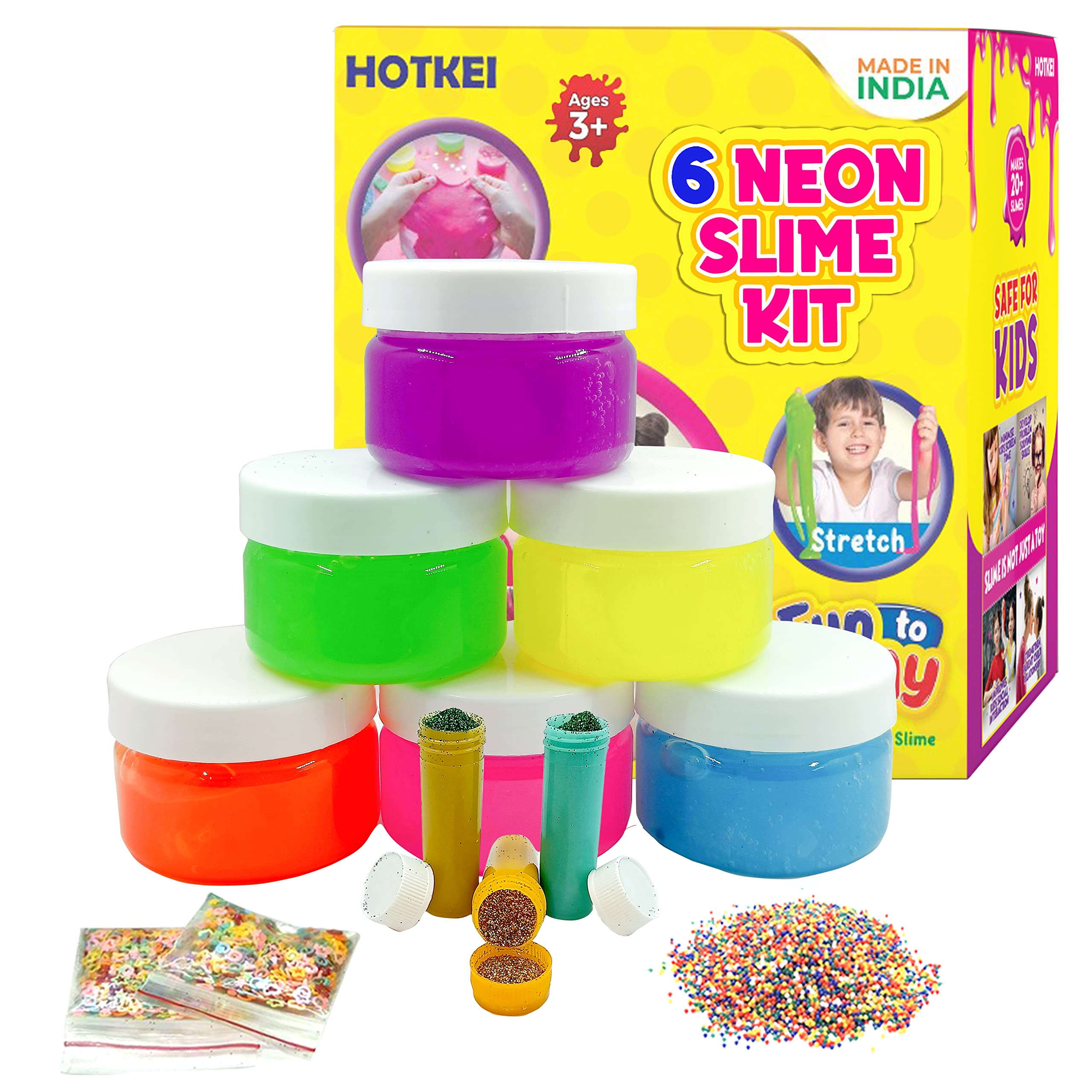 Buy HOTKEI (6 Neon Slime kit) DIY Neon Colored Fruit Scented Slimy ...