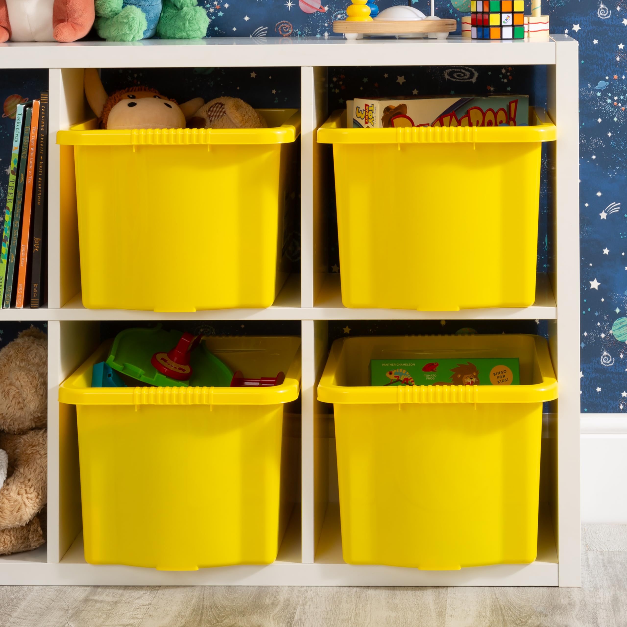 Wham Stack & Store, Pack 4 24L Yellow Plastic Storage Organisation ...