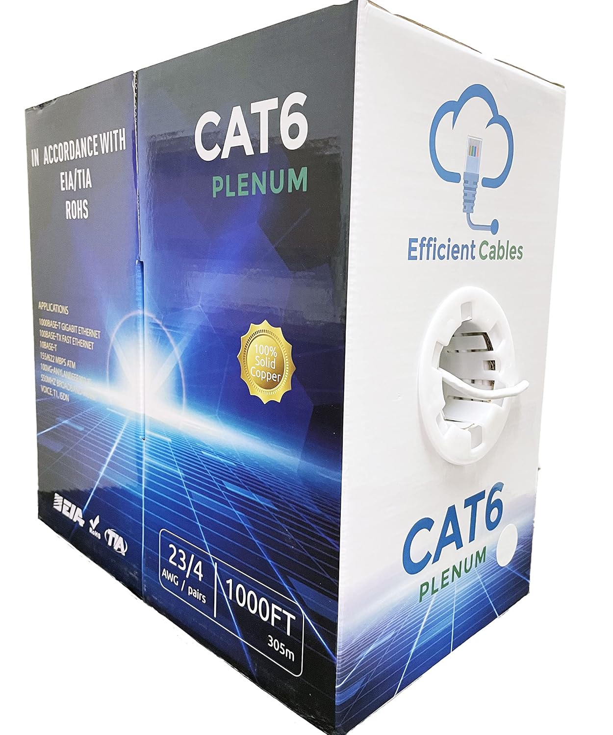 Amazon.com: Cat6 Plenum 1000ft Bulk Solid Copper Cable | 100% Pure Bare ...
