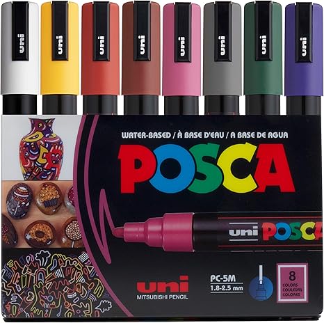 Amazon.com: posca Markers Set, 8 Medium Paint Markers 5M – Dark Tones ...