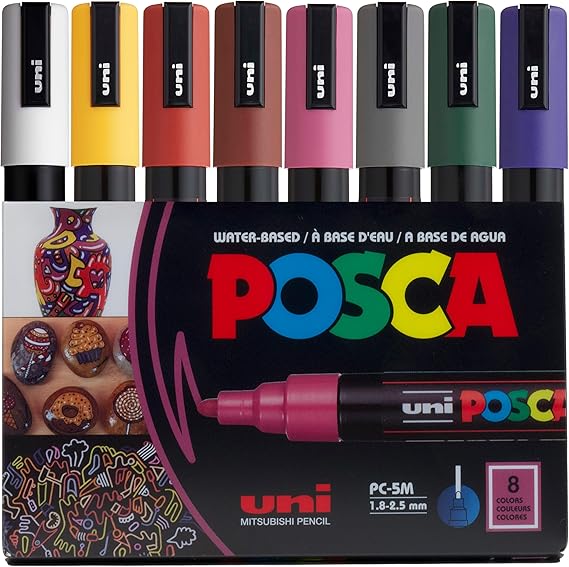 Amazon.com: posca Markers Set, 8 Medium Paint Markers 5M – Dark Tones ...