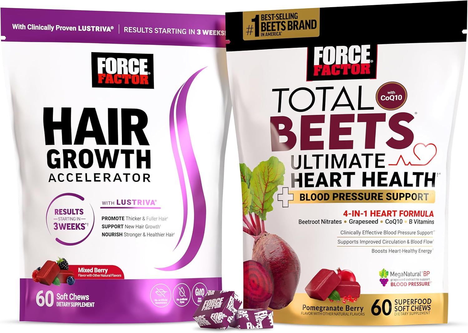 Amazon.com: Force Factor Hair Growth Accelerator, Mixed Berry, 60 Soft Chews + Total Beets ...