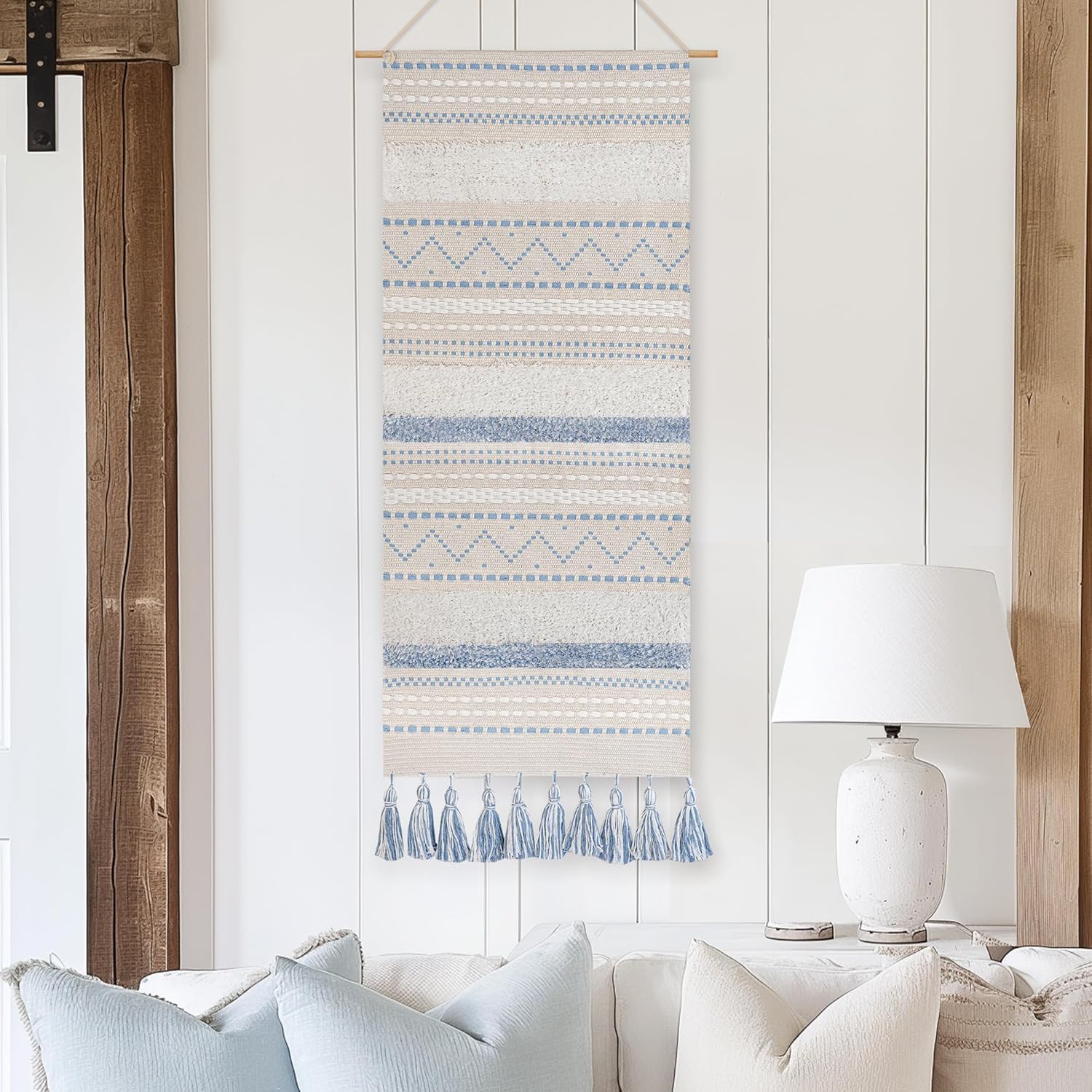 Amazon.com: BlissBlush Long Vertical Wall Hanging Tapestry Coastal Blue ...