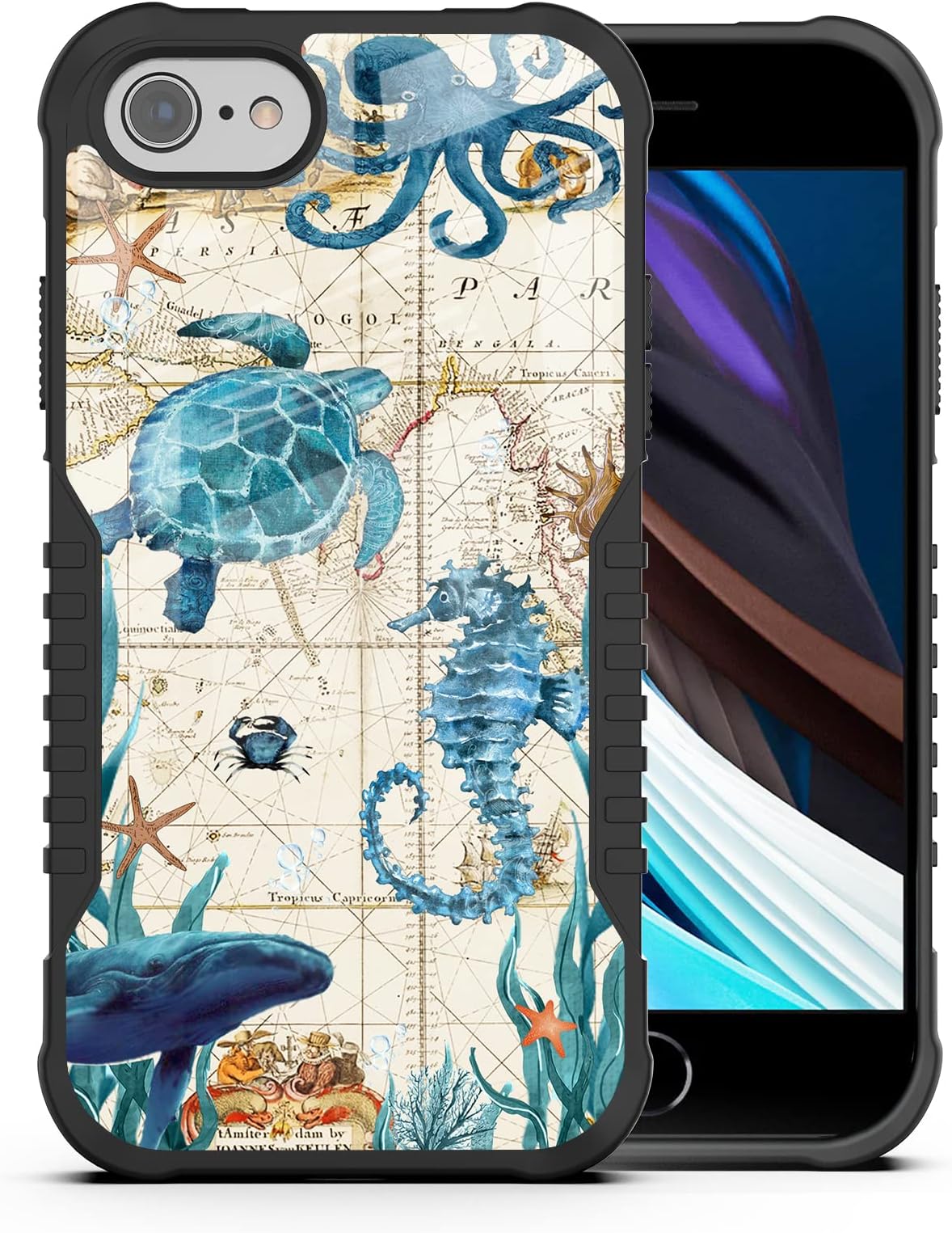 Amazon.com: iPhone SE (2020) / 7 / 8 Baby Green Sea Turtles Case Blue ...