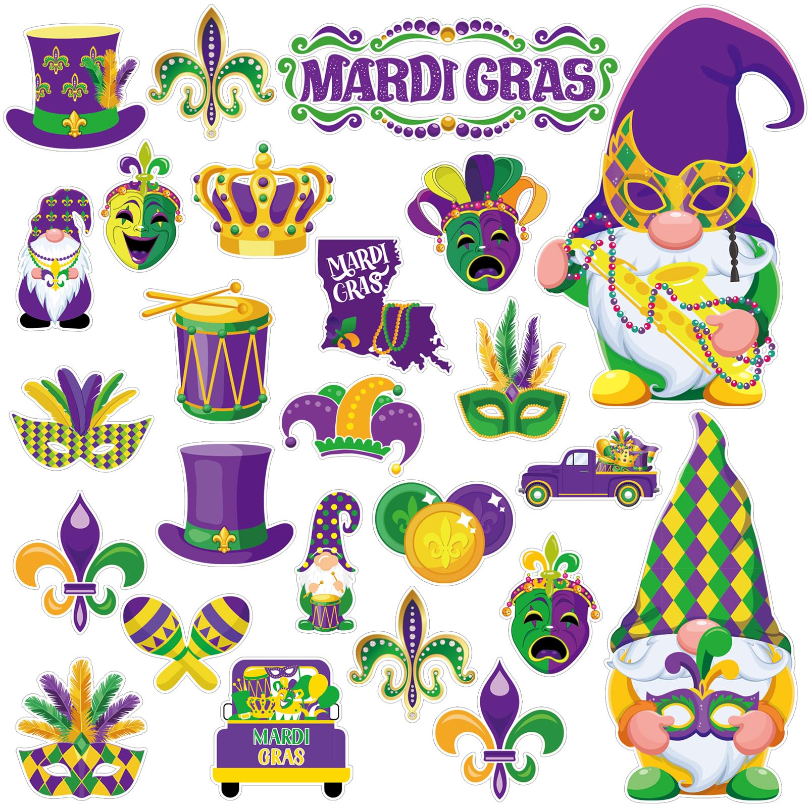 Snapklik.com : Fabbay 25 Pcs Mardi Gras Gnome Decorations Magnets ...