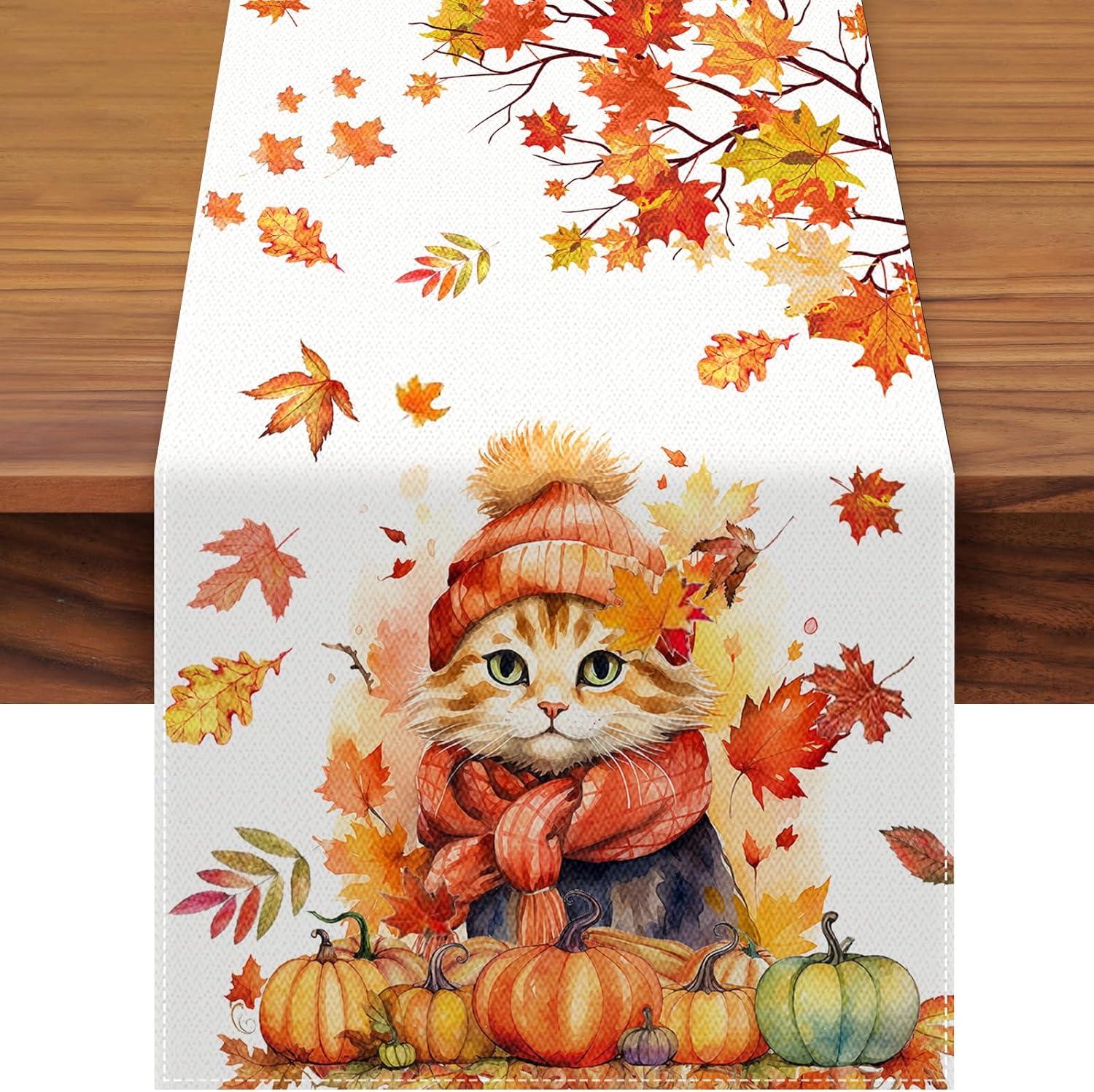 Amazon.com: 72 x 13 Inch Fall Cat Table Runner - Autumn Harvest Pumpkin ...