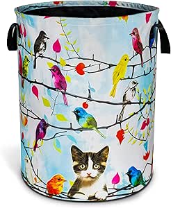 Amazon.com: Cat Colorful Bird Laundry Basket Animal Foldable Oxford ...