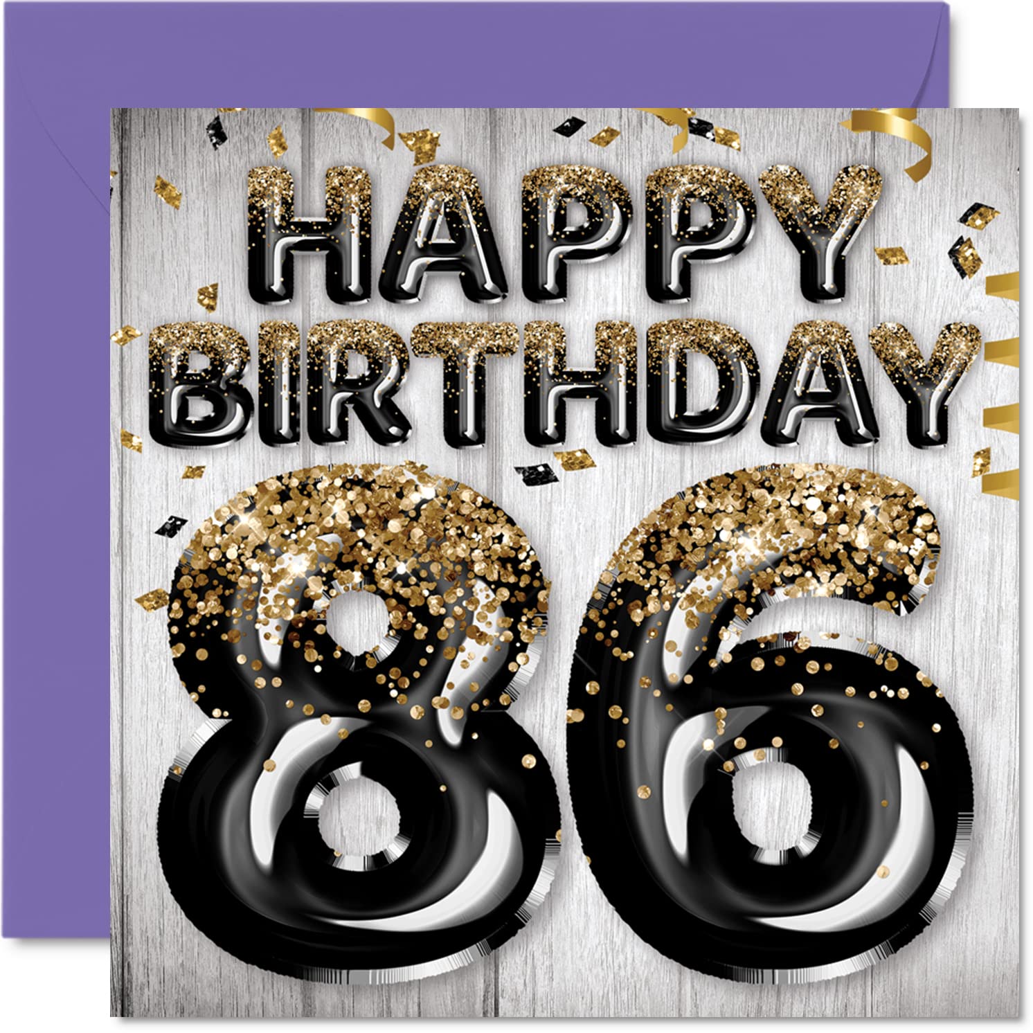 Amazon.com : 86th Birthday Card for Men - Black & Gold Glitter Balloons ...