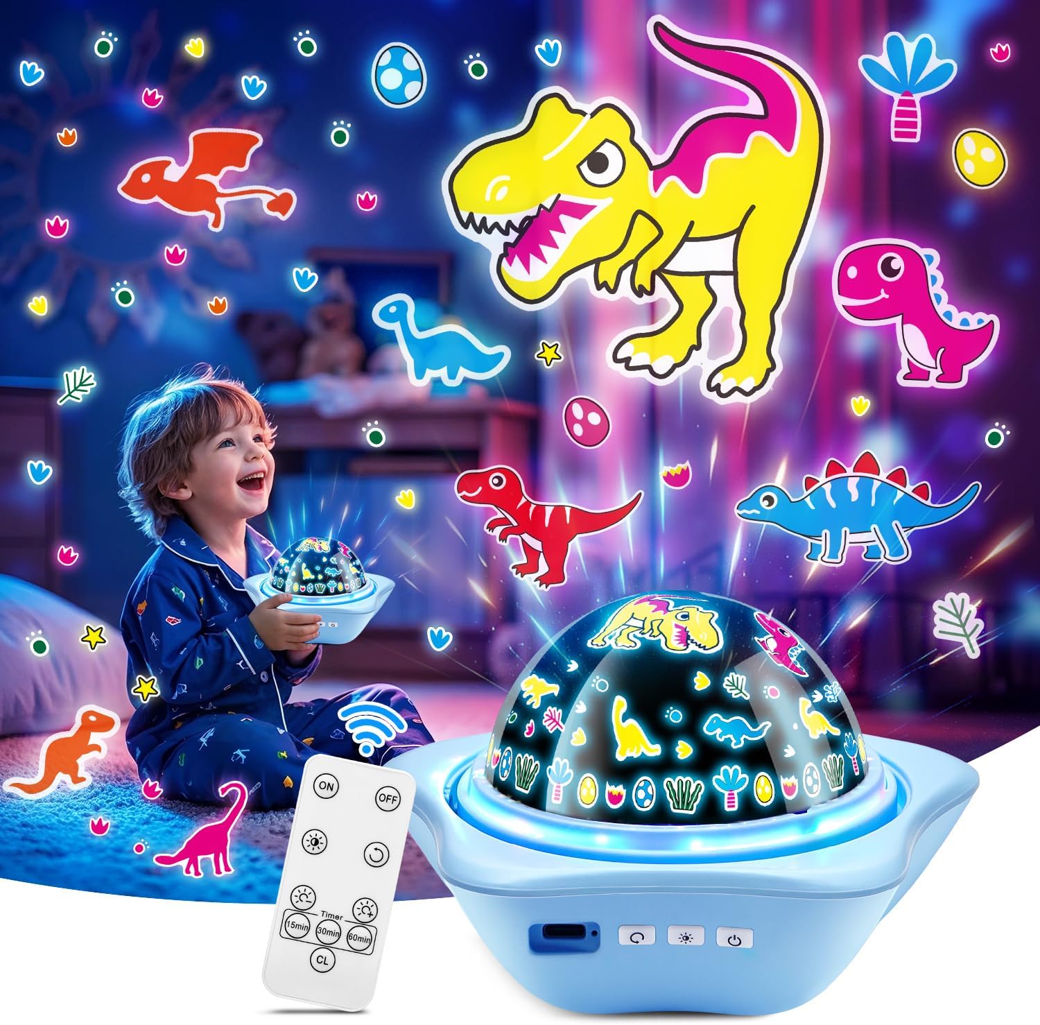 Amazon.com: PIKOY Dinosaur Night Light Projector | 15 Sounds & 3D Films ...