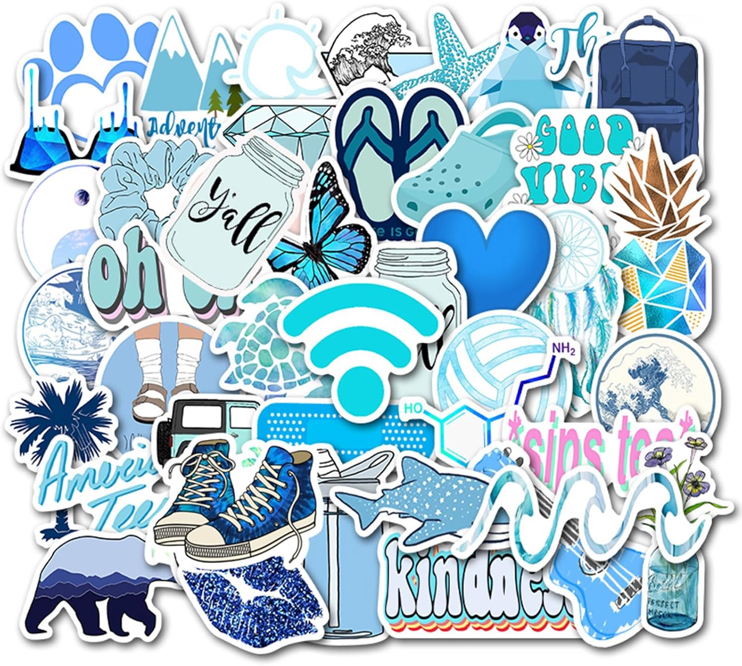 Amazon.com: 50PCS Cute Blue Stickers Vinyl Waterproof Stickers for ...
