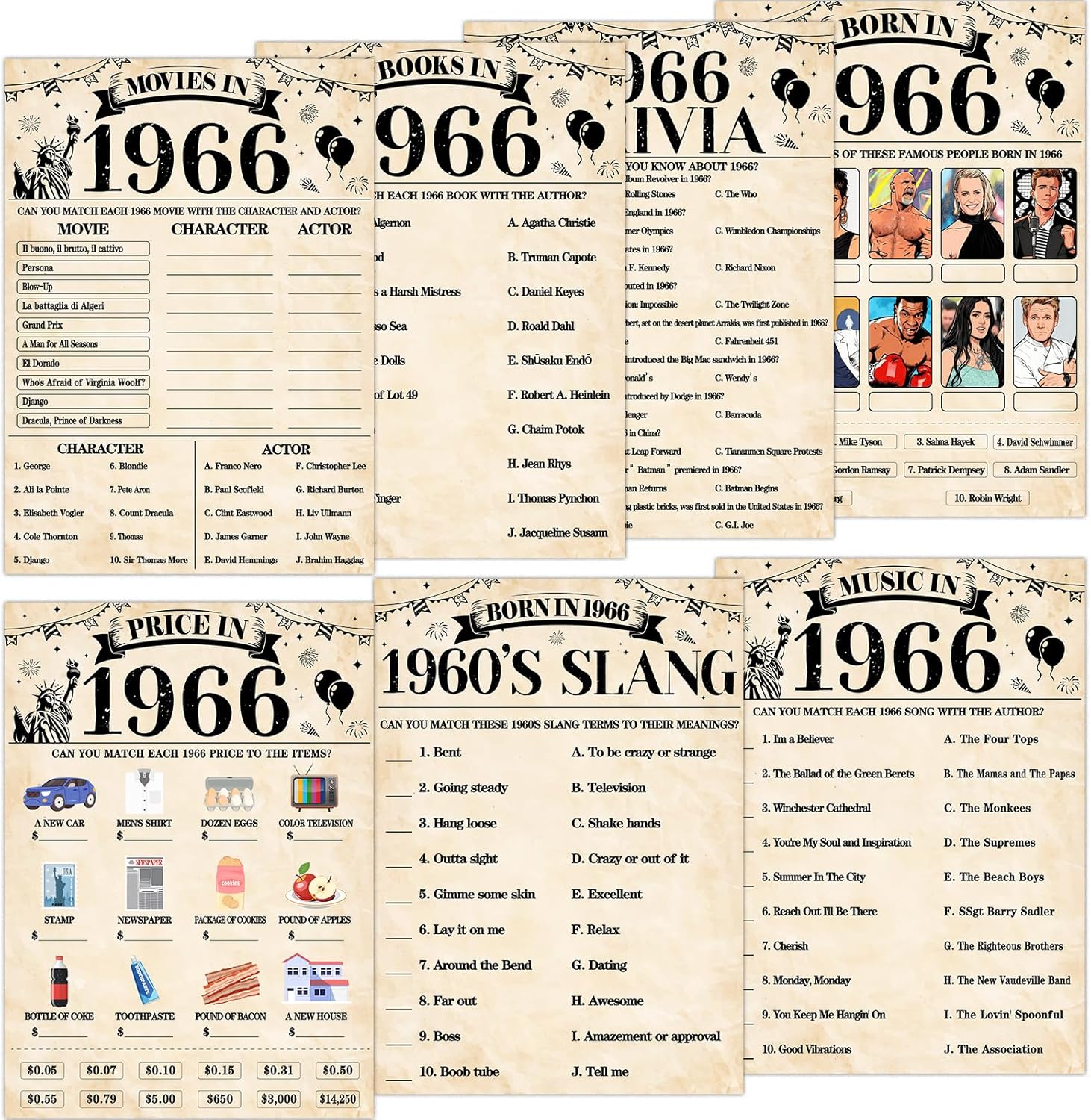 Amazon.com: 70Pcs 60th Birthday Party Games Born In 1966 Fun 1966 ...