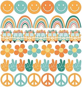 Amazon.com: Qyeahkj 85Ft Hippie Bulletin Board Border Decoration Groovy ...