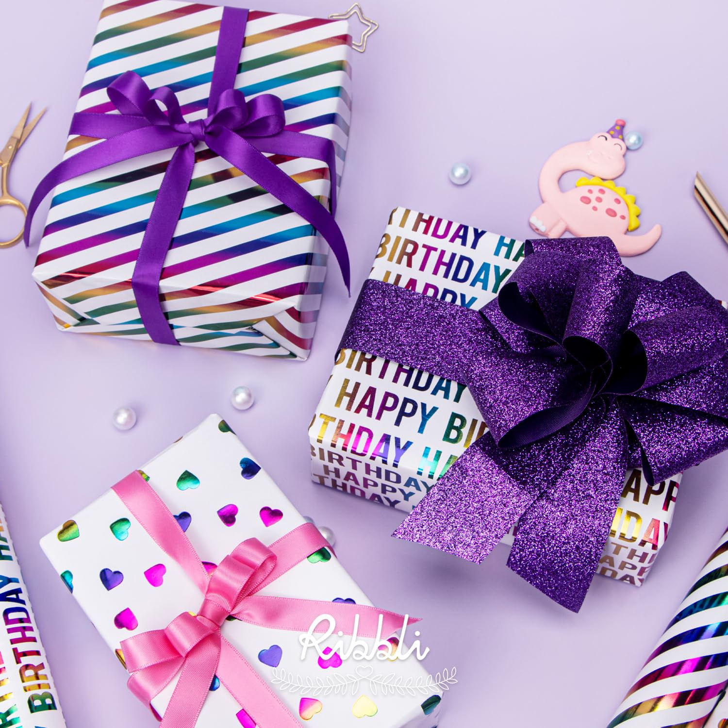 Snapklik.com : Ribbli Birthday Wrapping Paper Iridescent Gift Wrap Mini ...