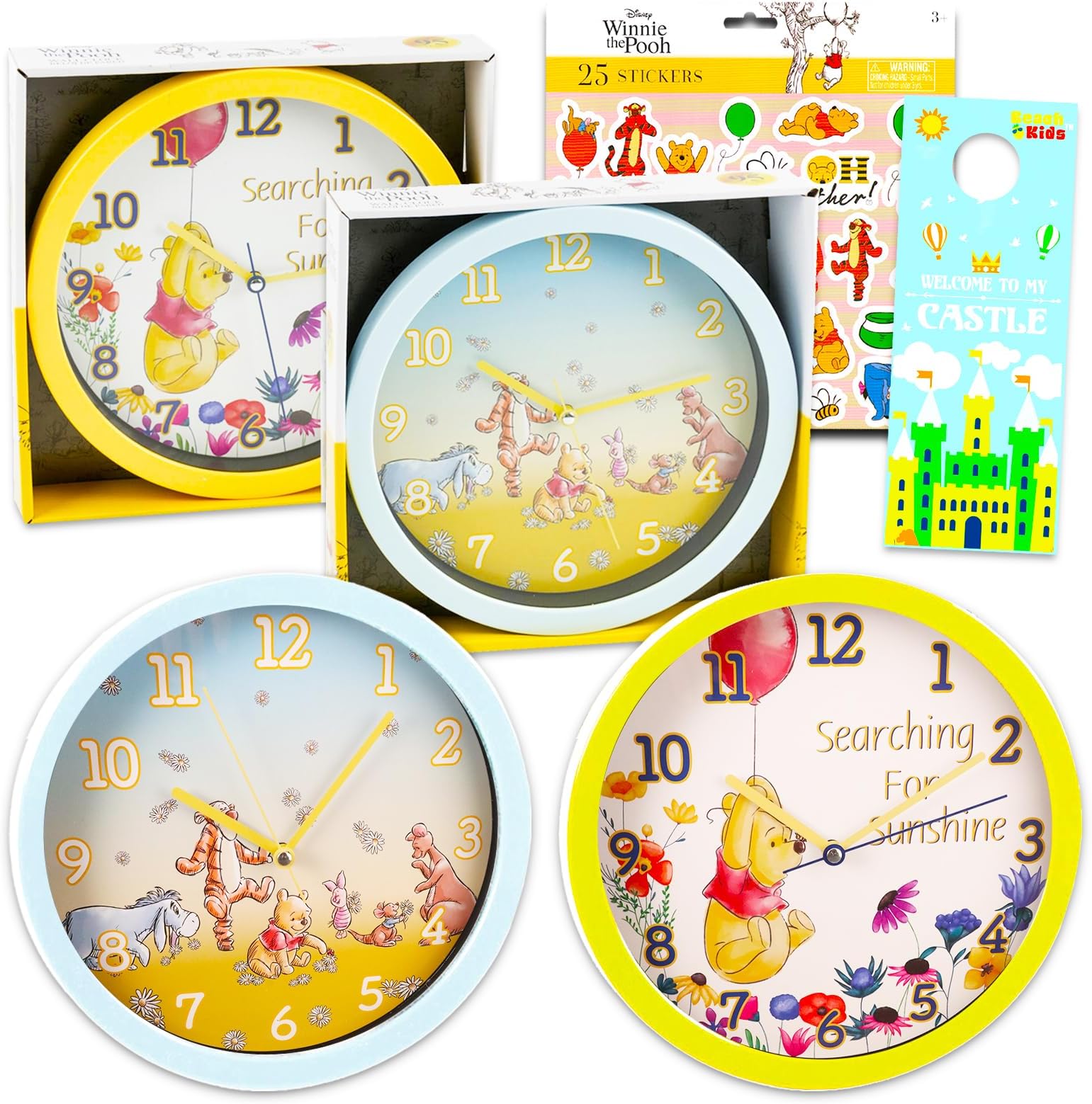 Amazon.com: Winnie The Pooh Wall Clock Set- Room Decor Bundle with 2 ...