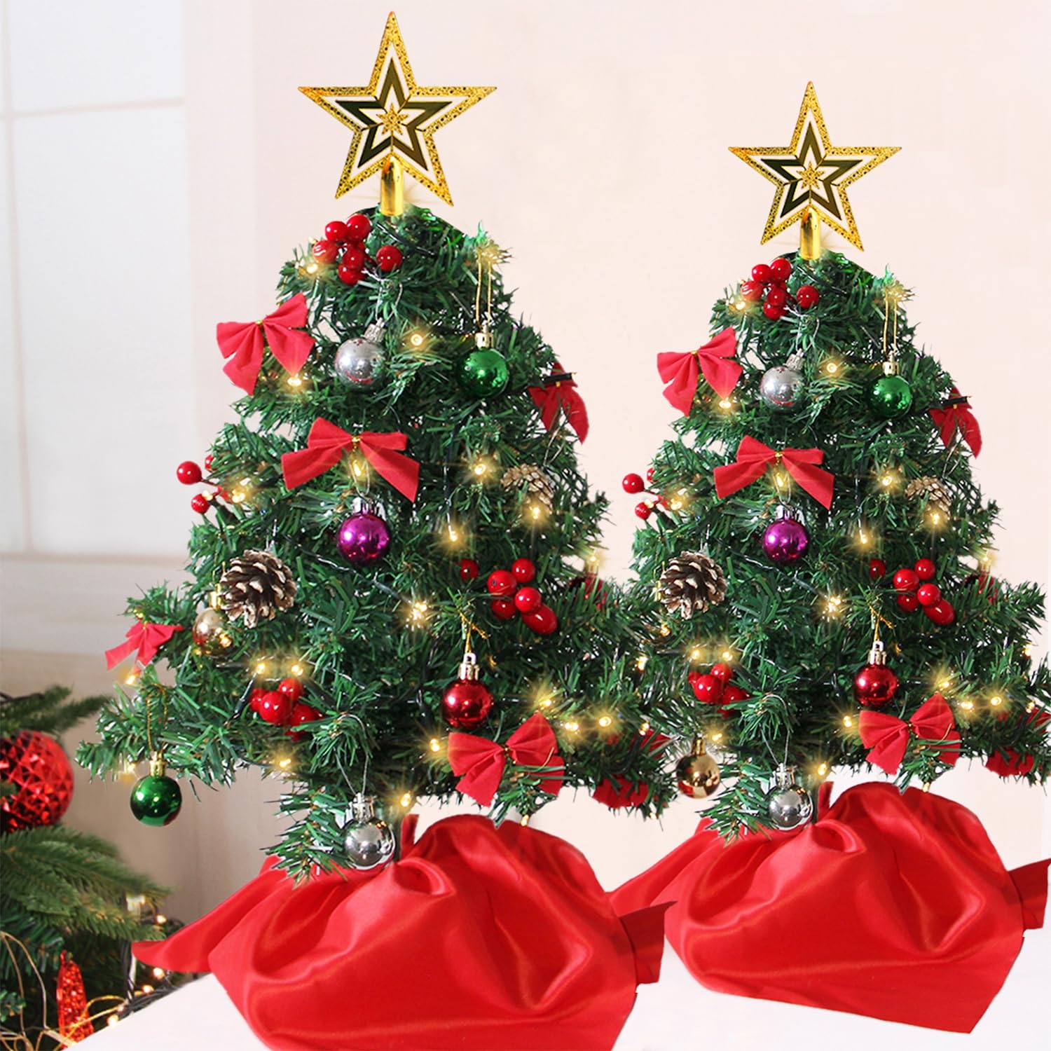 Amazon.com: Juegoal 2 Pack Mini Christmas Tree Set 24 Inch / 2 FT ...