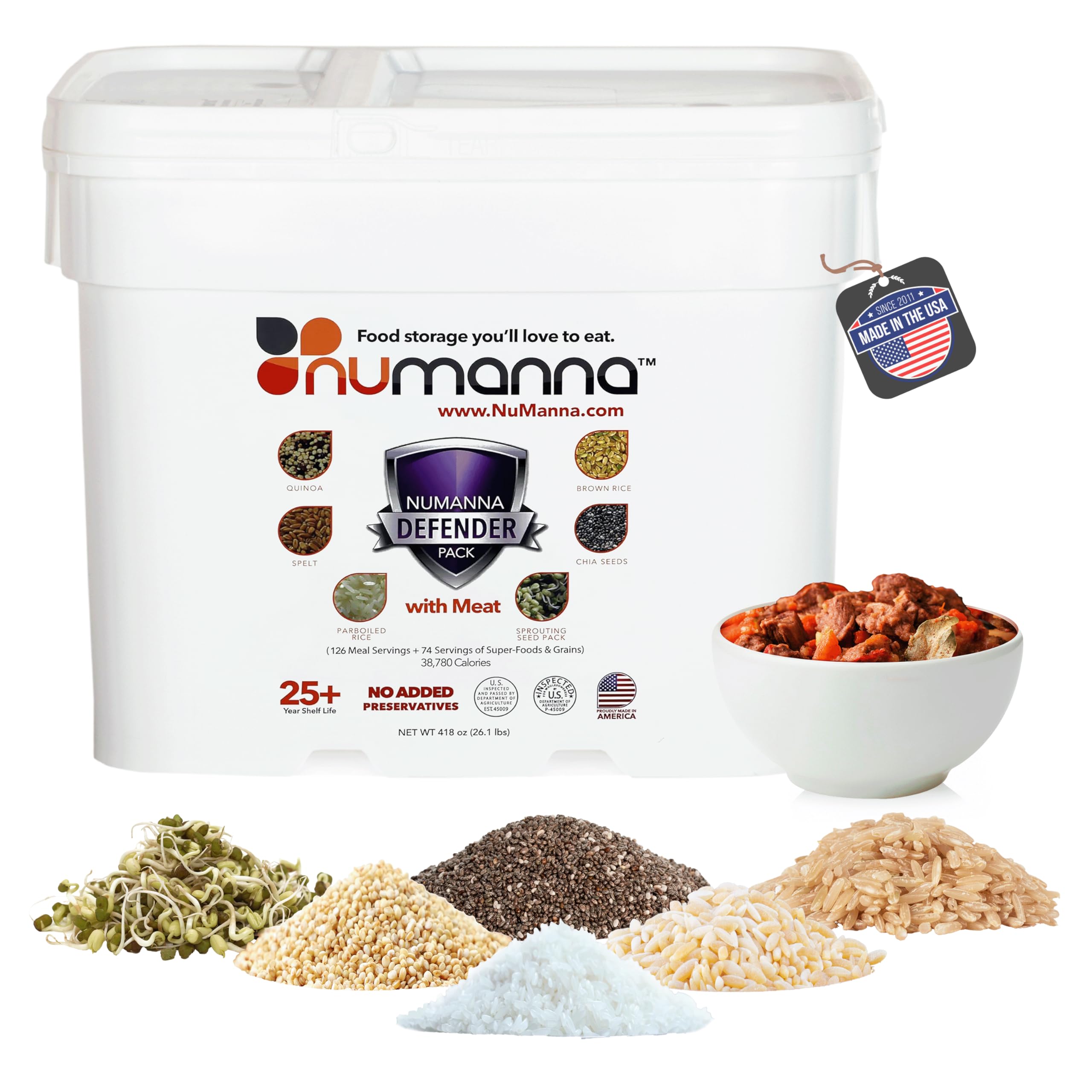 Amazon.com: Numanna Defender Pack with Meat Bucket 216 Servings Protein Survival Pack 38,780 ...