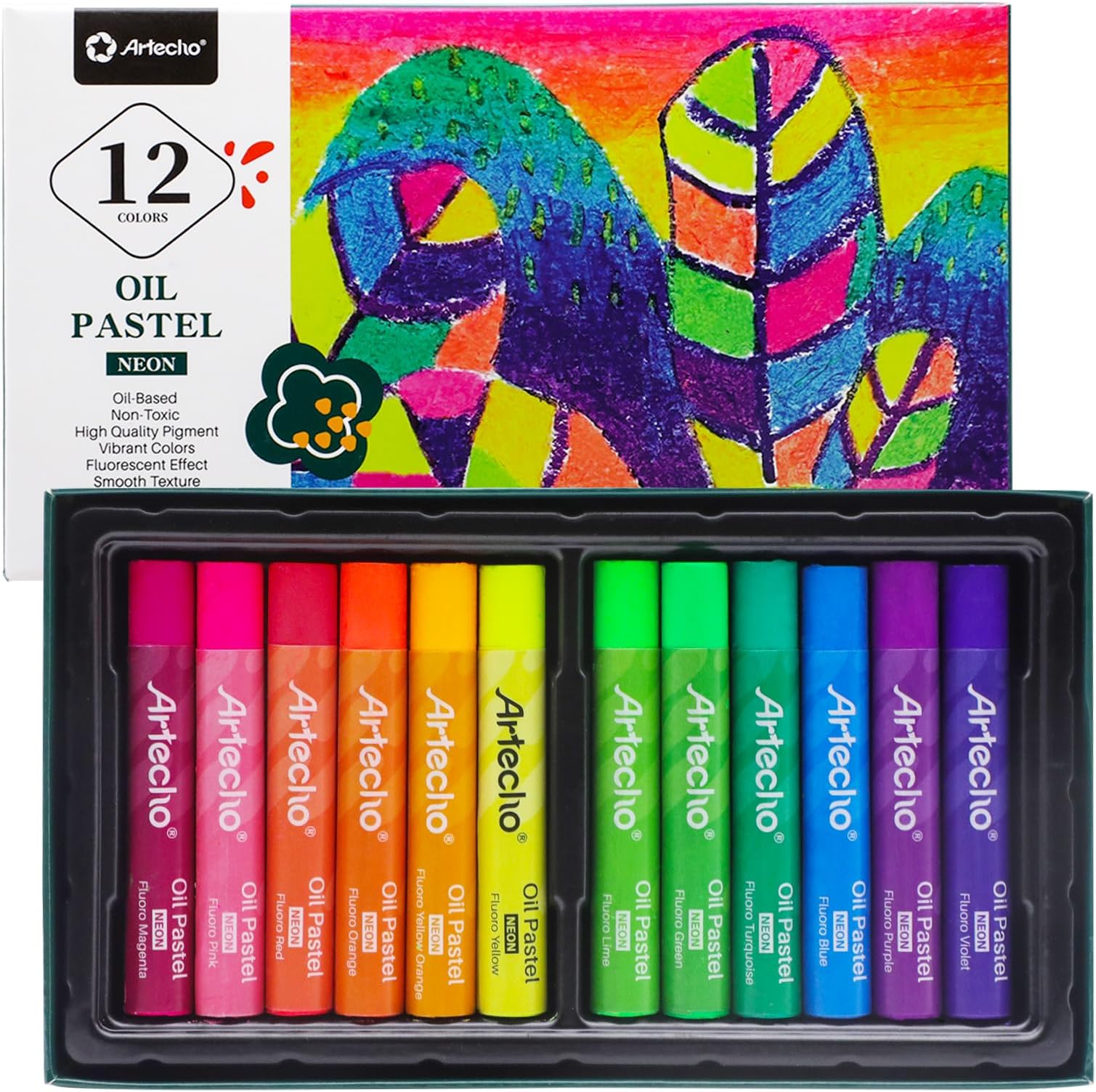 Amazon.com: Artecho Oil Pastels Set of 50 Colors (8 x 60 mm) & Neon Oil ...