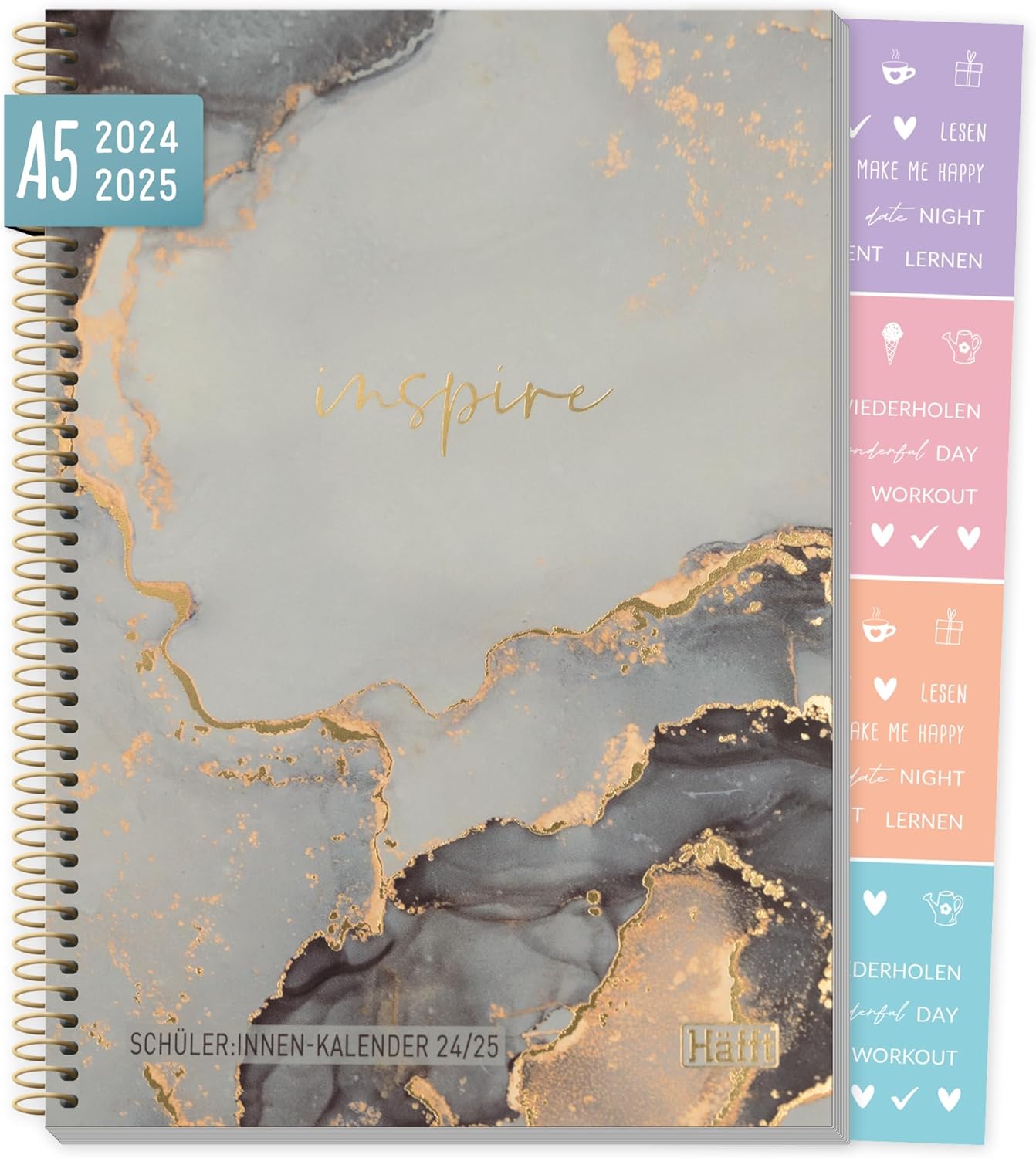 Häfft® College-Timer A5 2024/2025 "Grey Marble" Schulplaner ...
