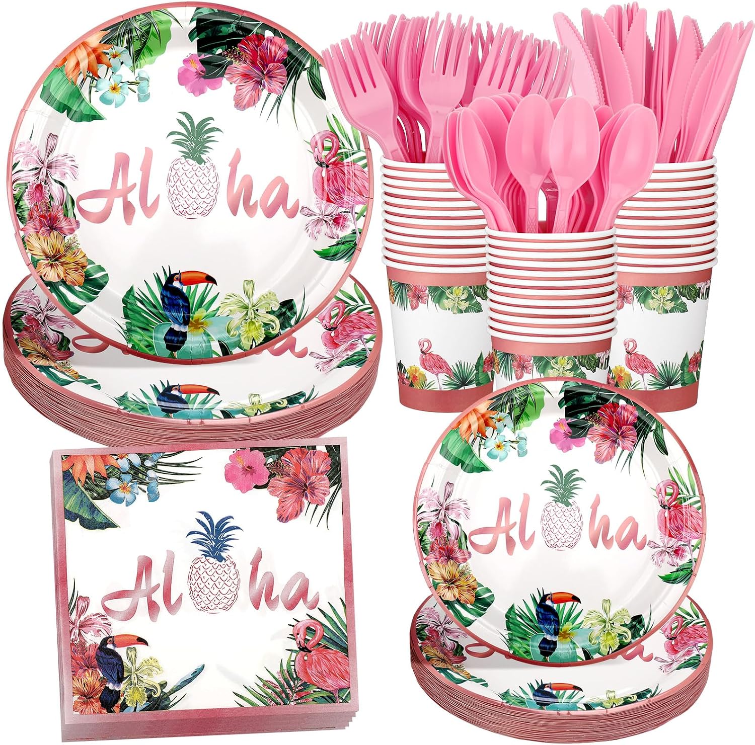 Amazon.com: Pickmesh 240 Pcs Hawaiian Tropical Luau Party Supplies Rose ...