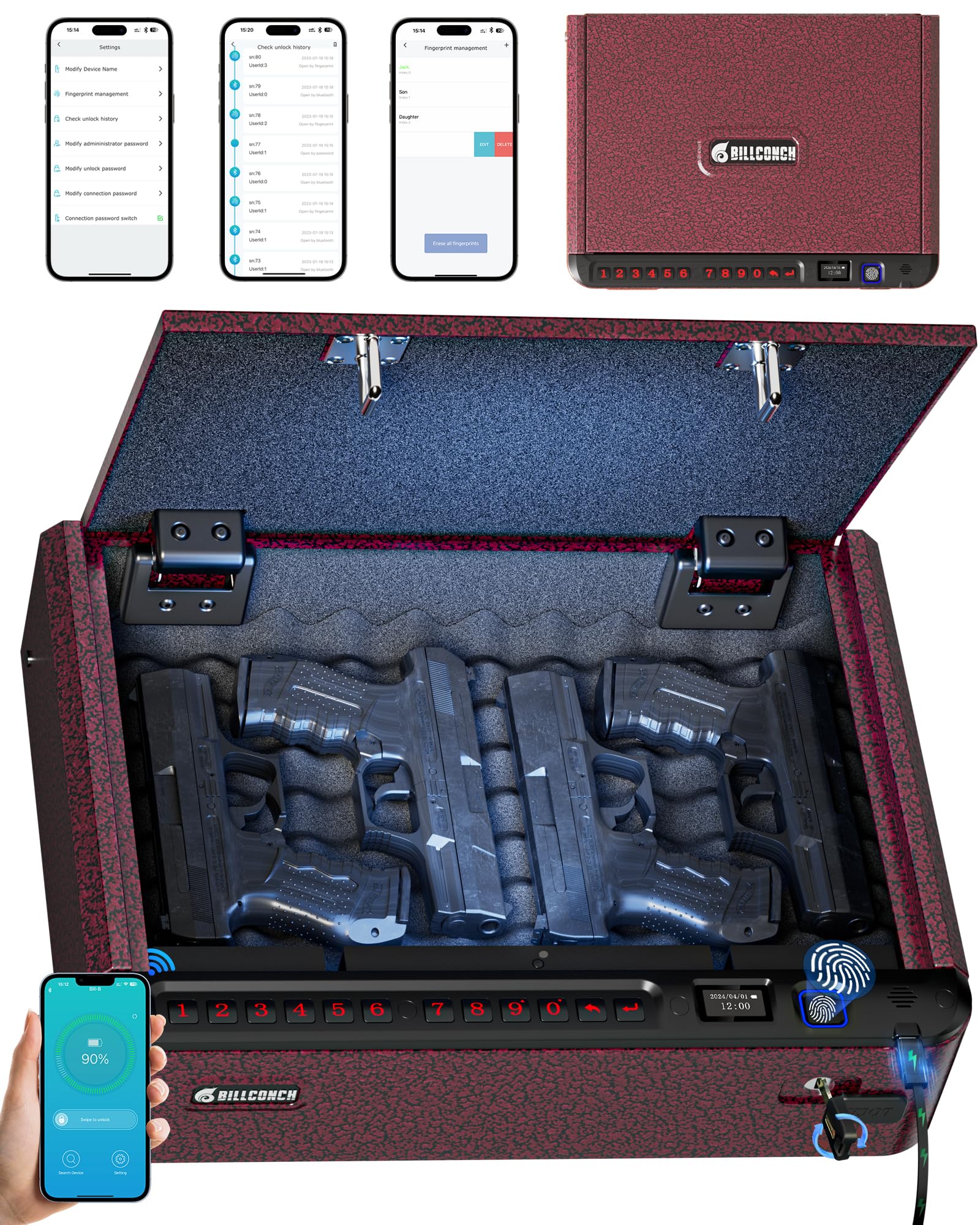 Amazon.com: BILLCONCH Smart Gun Safe with Security Cable - Biometric ...