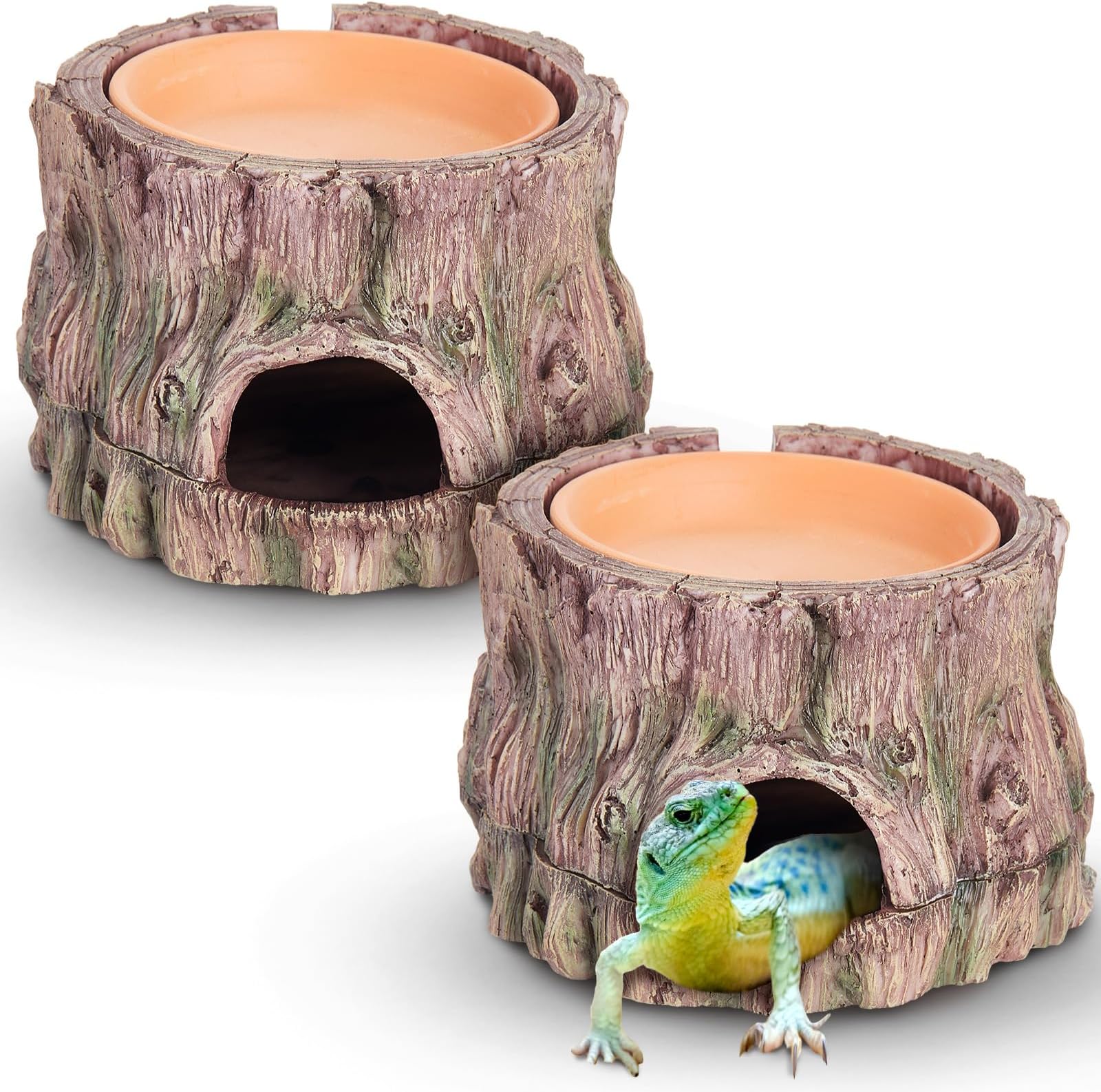 Amazon.com : Layhit 2 Pcs 3 in 1 Reptile Hide Cave with Detachable Base ...
