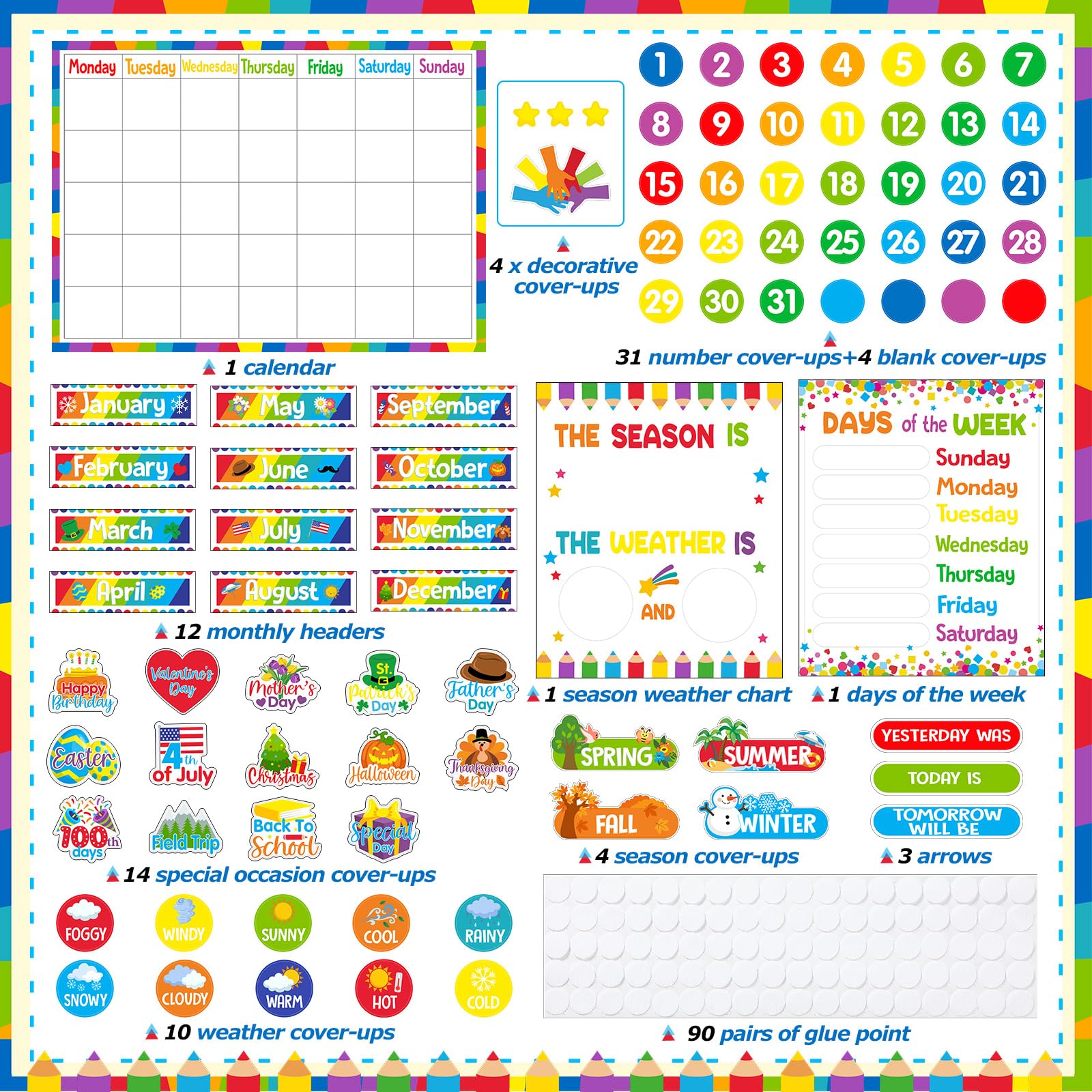 Snapklik.com : Tenare Calendar Bulletin Board Set, Calendar Seasons ...