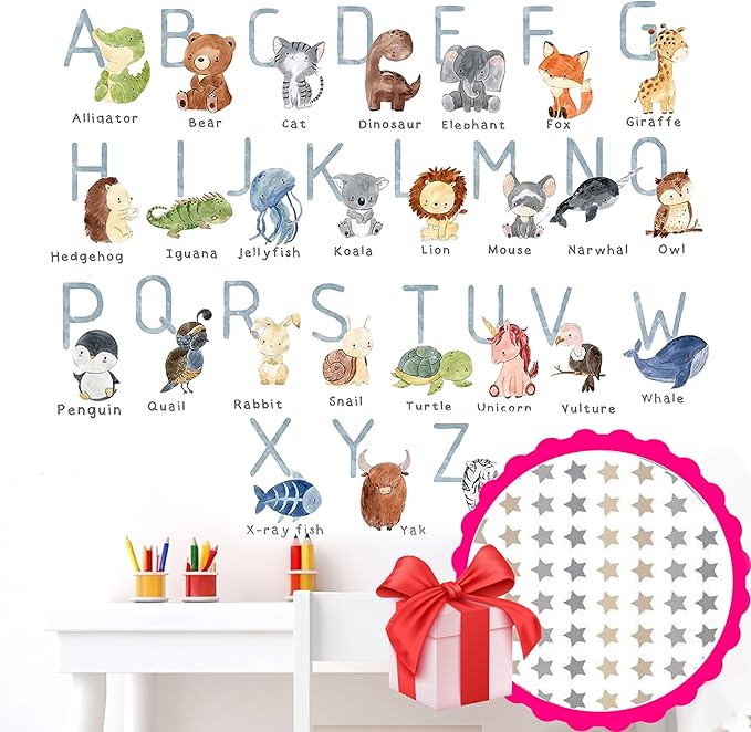 Amazon.com: ABC Wall Stickers, Alphabet Wall Decals, Animal Alphabet ...