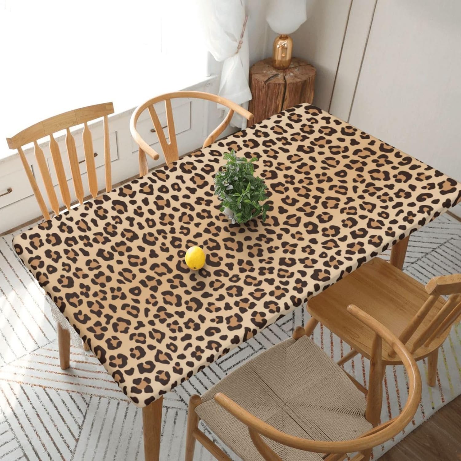 Amazon.com: Gbuzozie Leopard Print Rectangle Tablecloth with Elastic ...