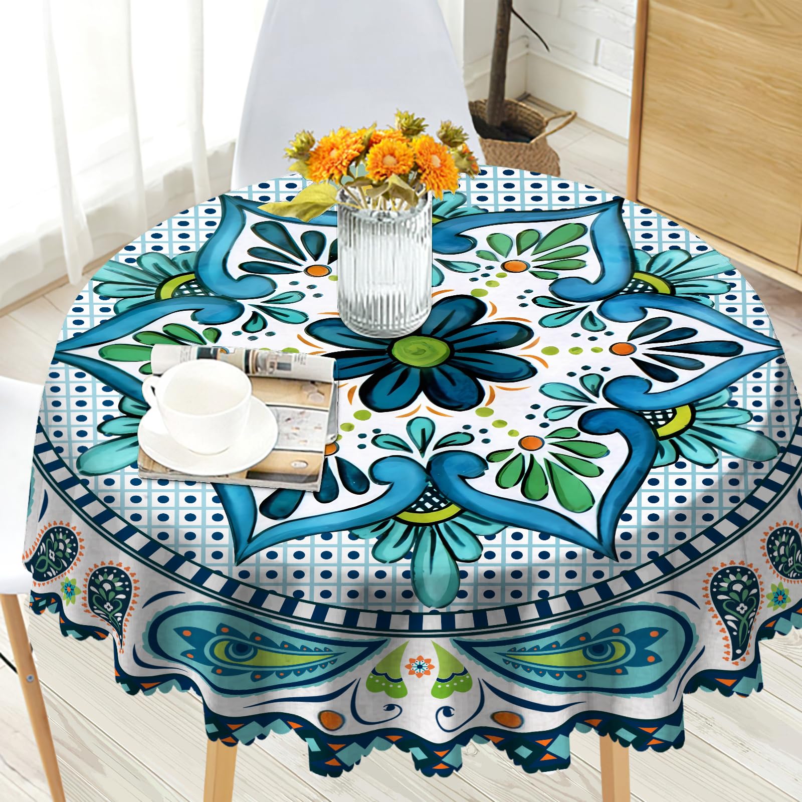 Amazon.com: Boho Round Tablecloth 60inch Bohemia Table Cloth,Colorful ...