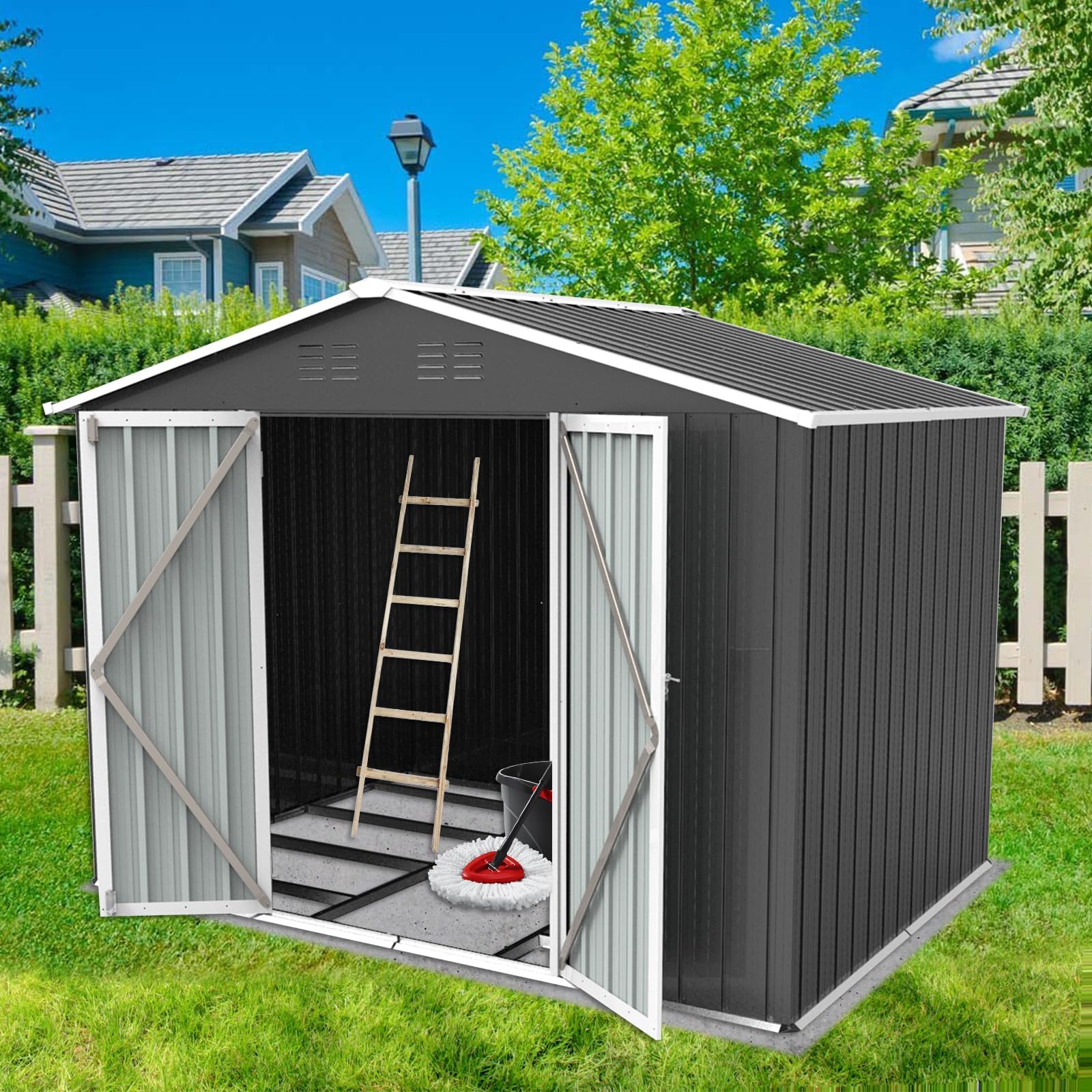 Amazon.com : Zevemomo 8 x 6 ft Outdoor Storage Shed, All Weather Metal ...